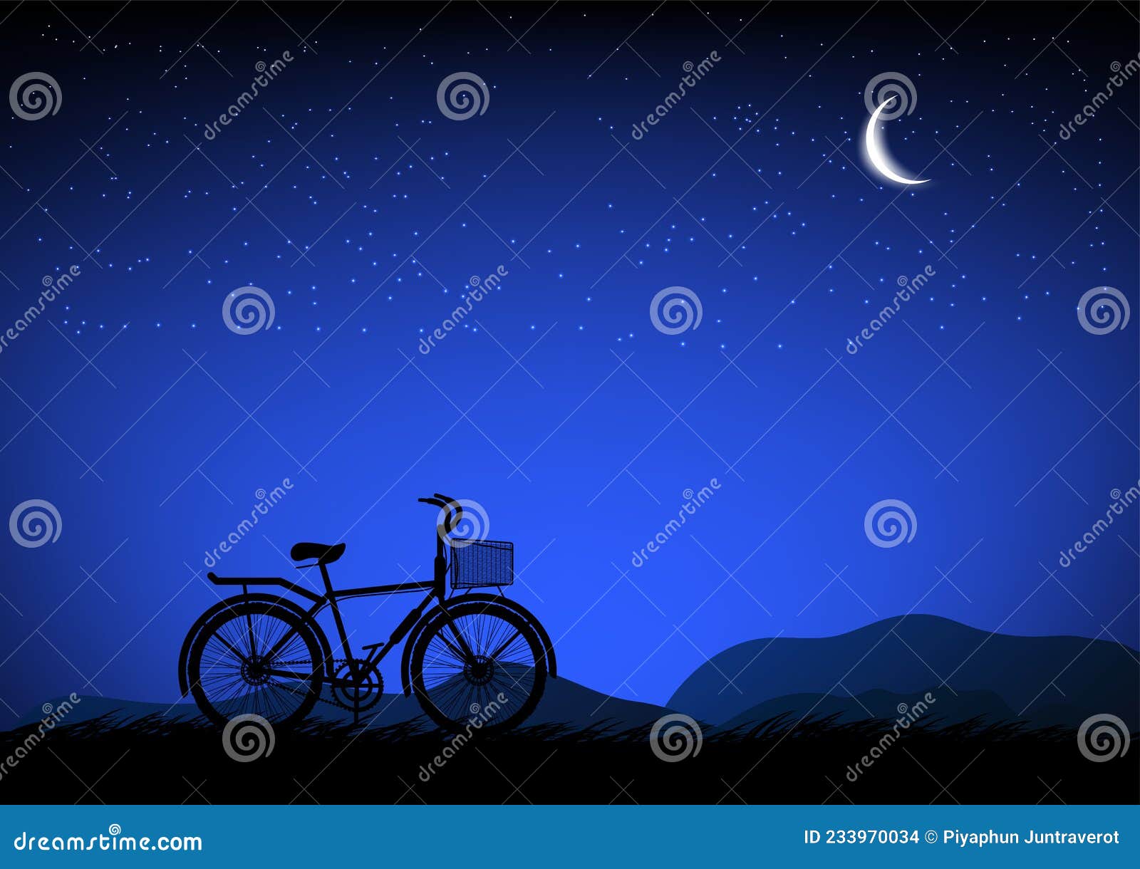 Silhouette Image a Bicycle with Moon in the Sky at Night Time Design ...