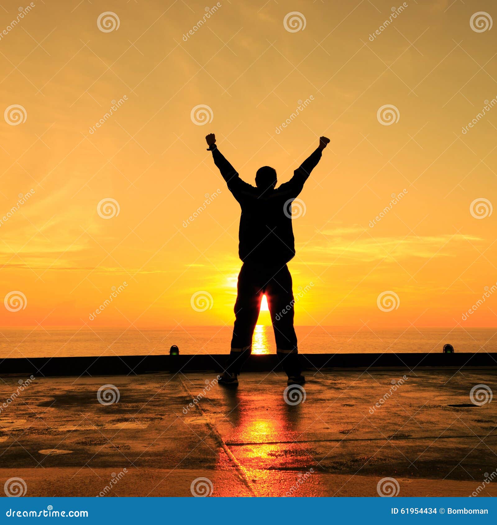 Silhouette Image of Happy Man Showing Winner Action Stock Photo - Image ...
