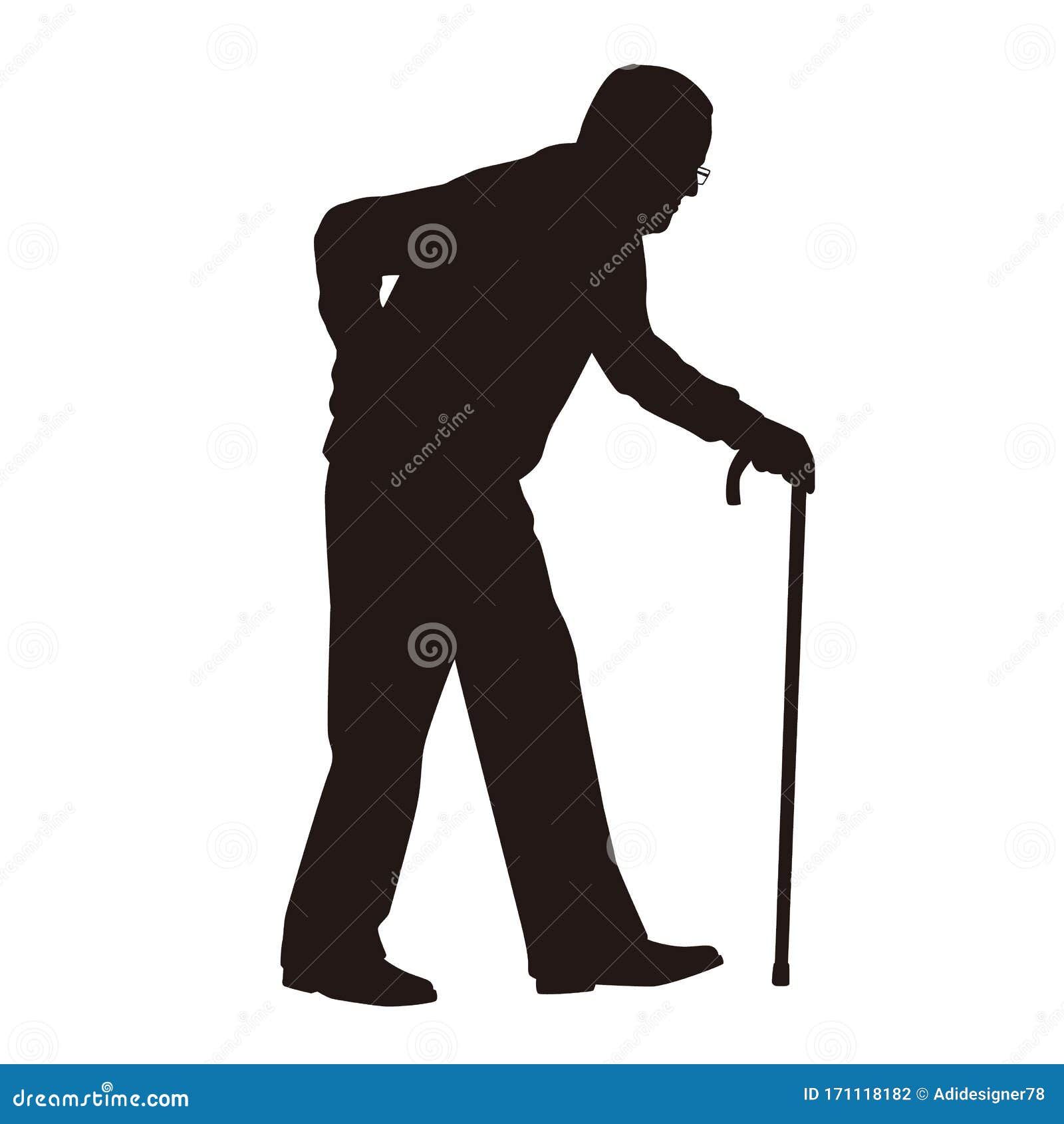 Old Man Using Cane Walking Stick Silhouette Stock Illustration ...