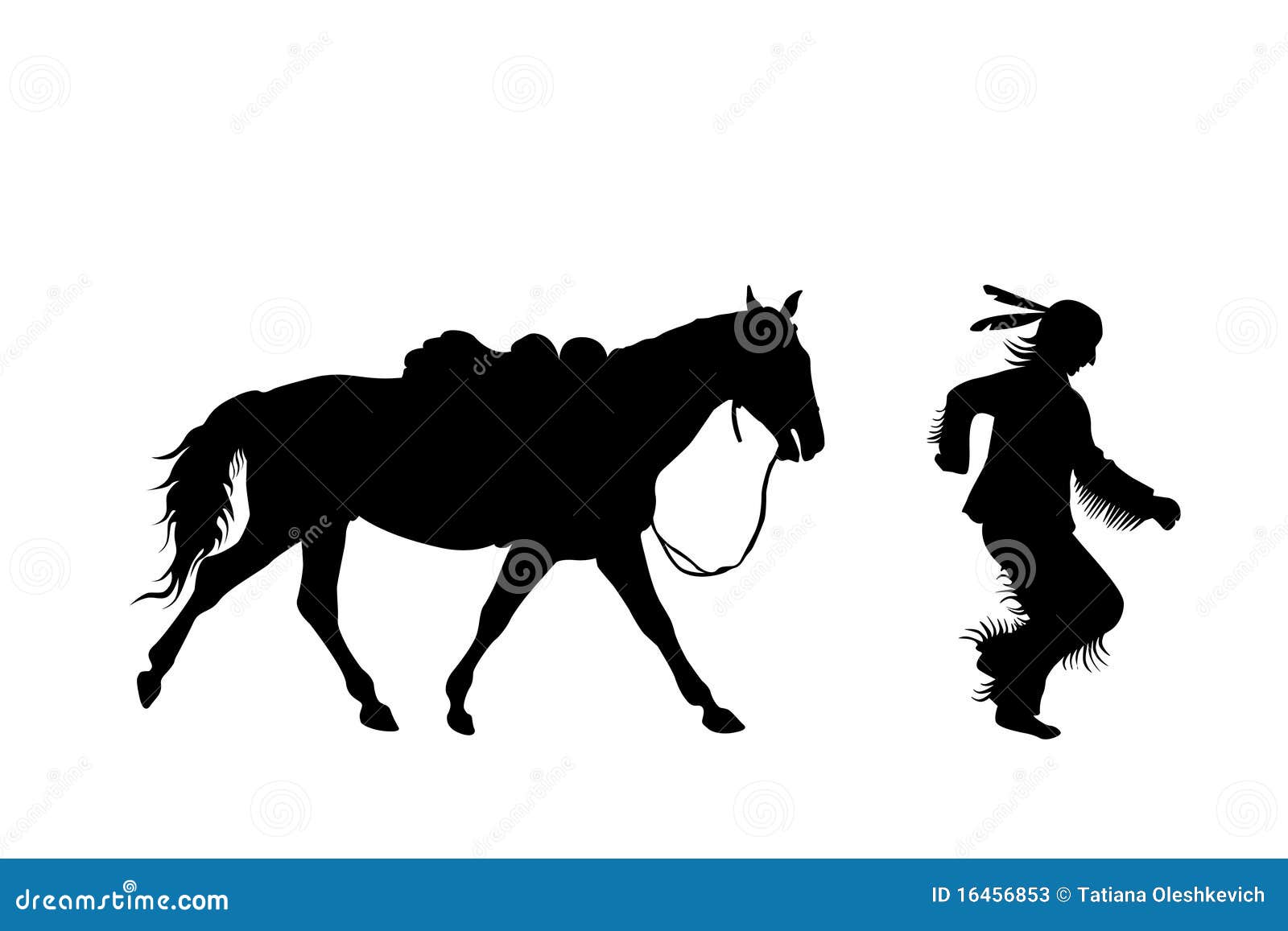 Silhouette of Indian Running with a Horse Stock Illustration ...