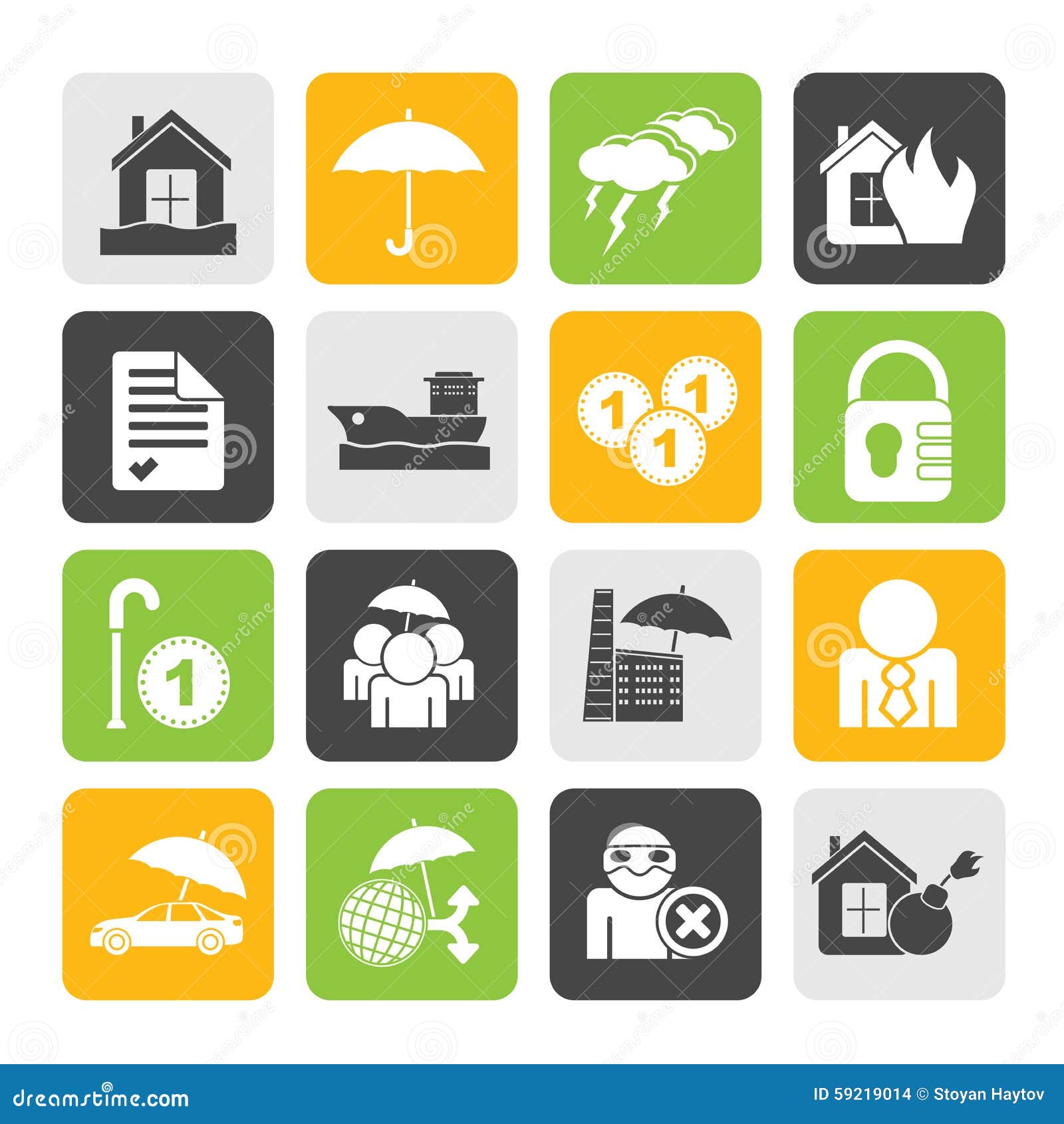 Silhouette Insurance and Risk Icons Stock Vector - Illustration of ...