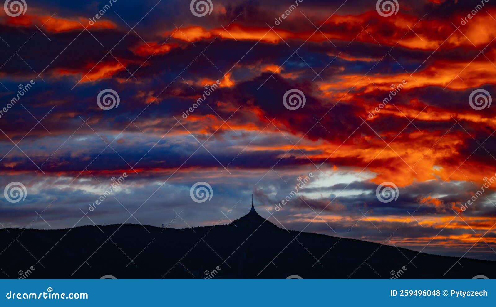 Silhouette of Jested Mountain at Sunset Time Stock Photo - Image of ...