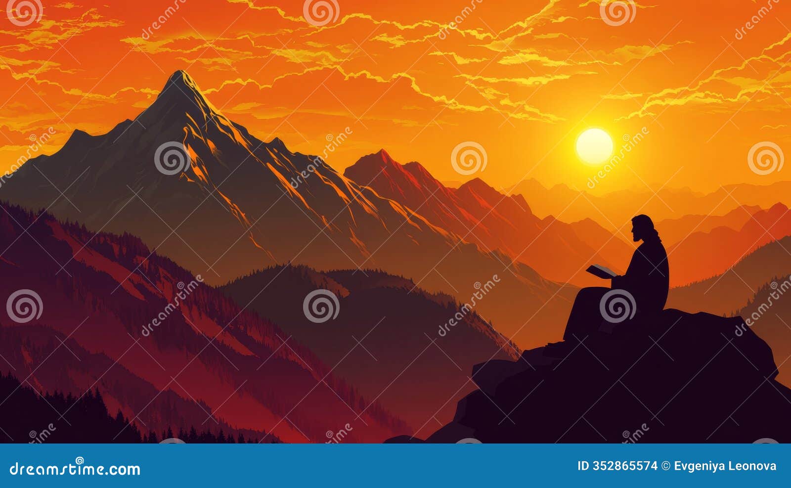 Silhouette of Jesus Preaching a Powerful Sermon at Sunset on a Mountain ...
