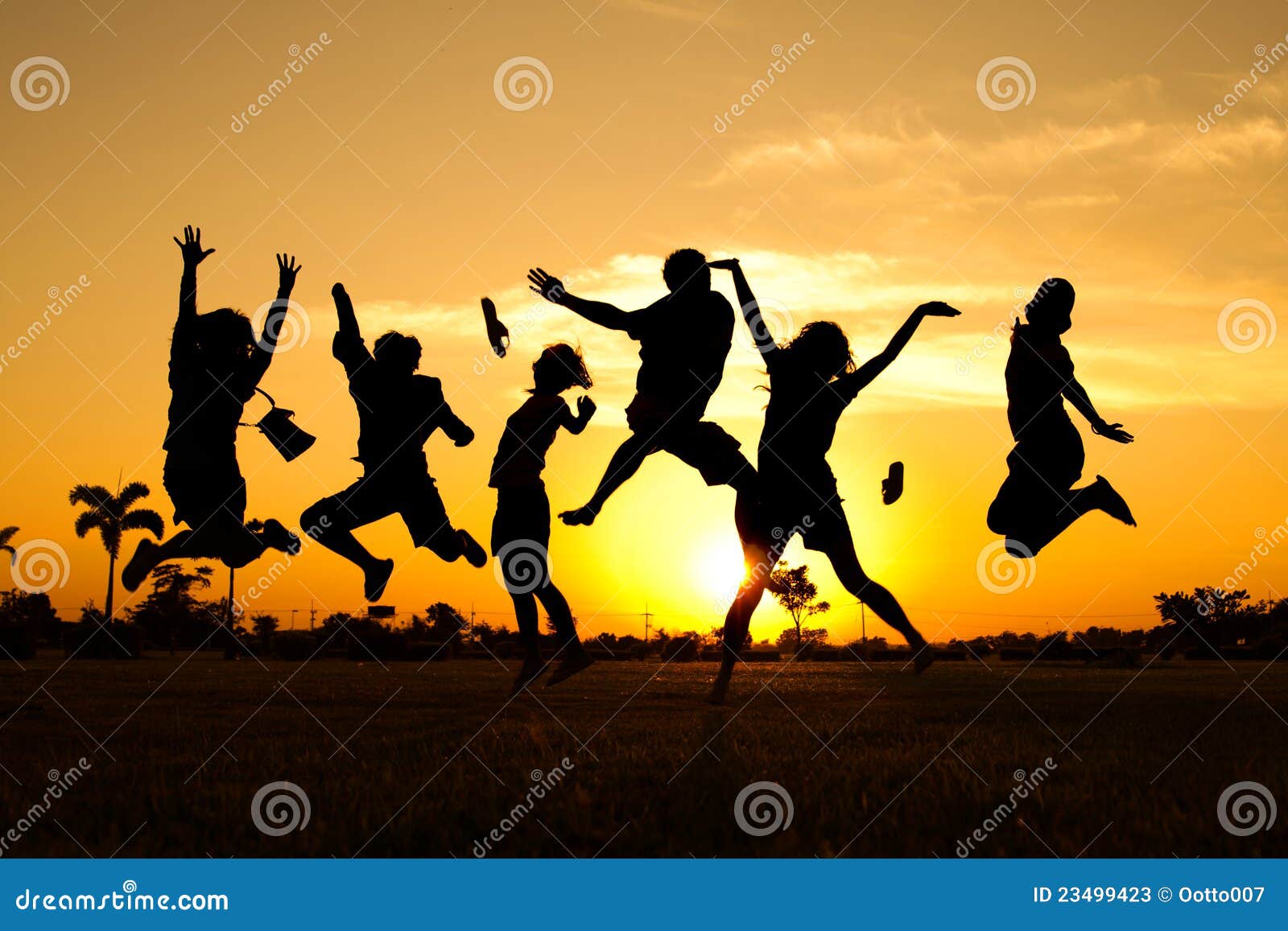 Silhouette Jumping Teenagers Stock Image - Image of happiness, family ...