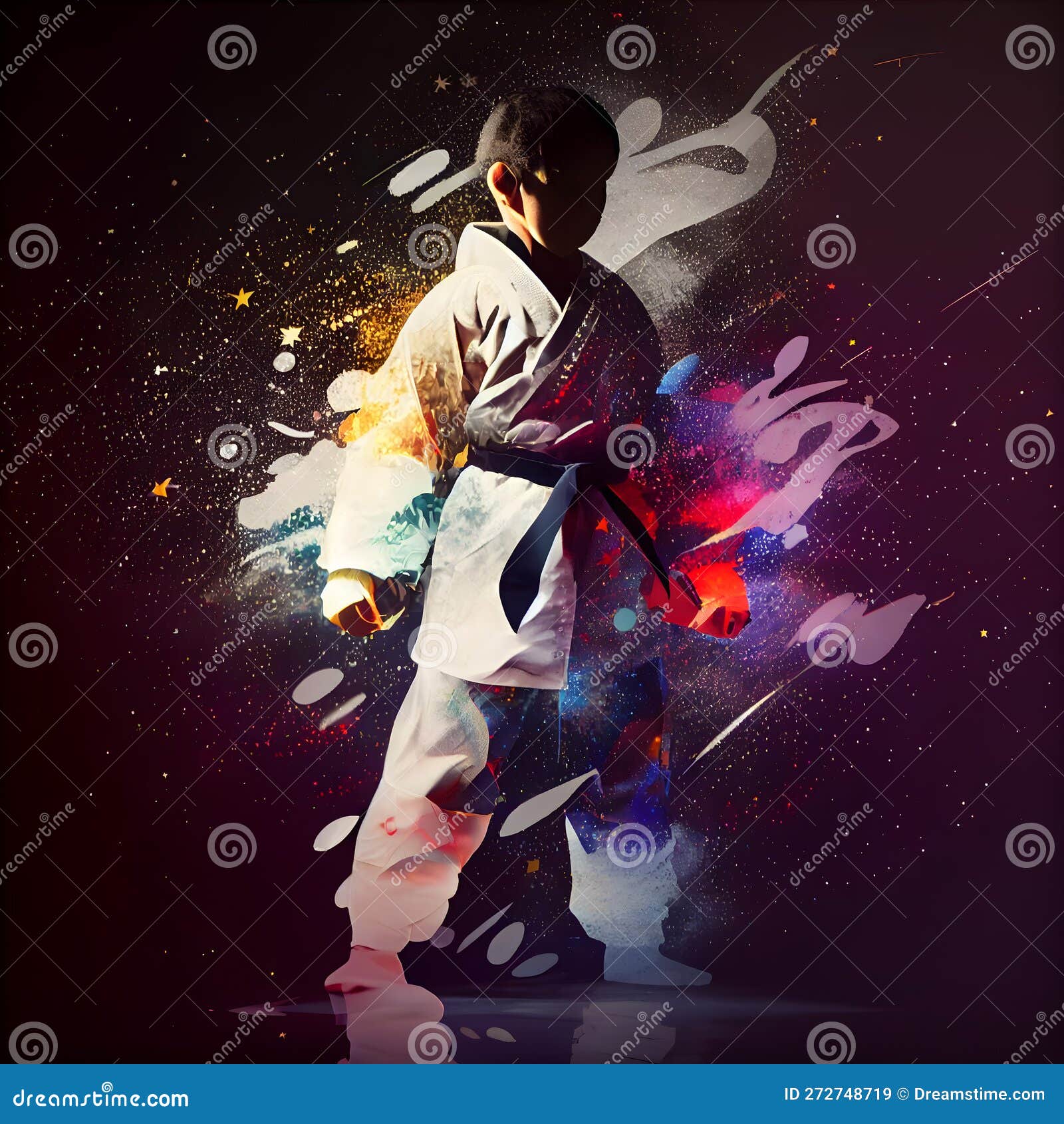 Silhouette of a Karateka on a Colorful Abstract Background Stock ...