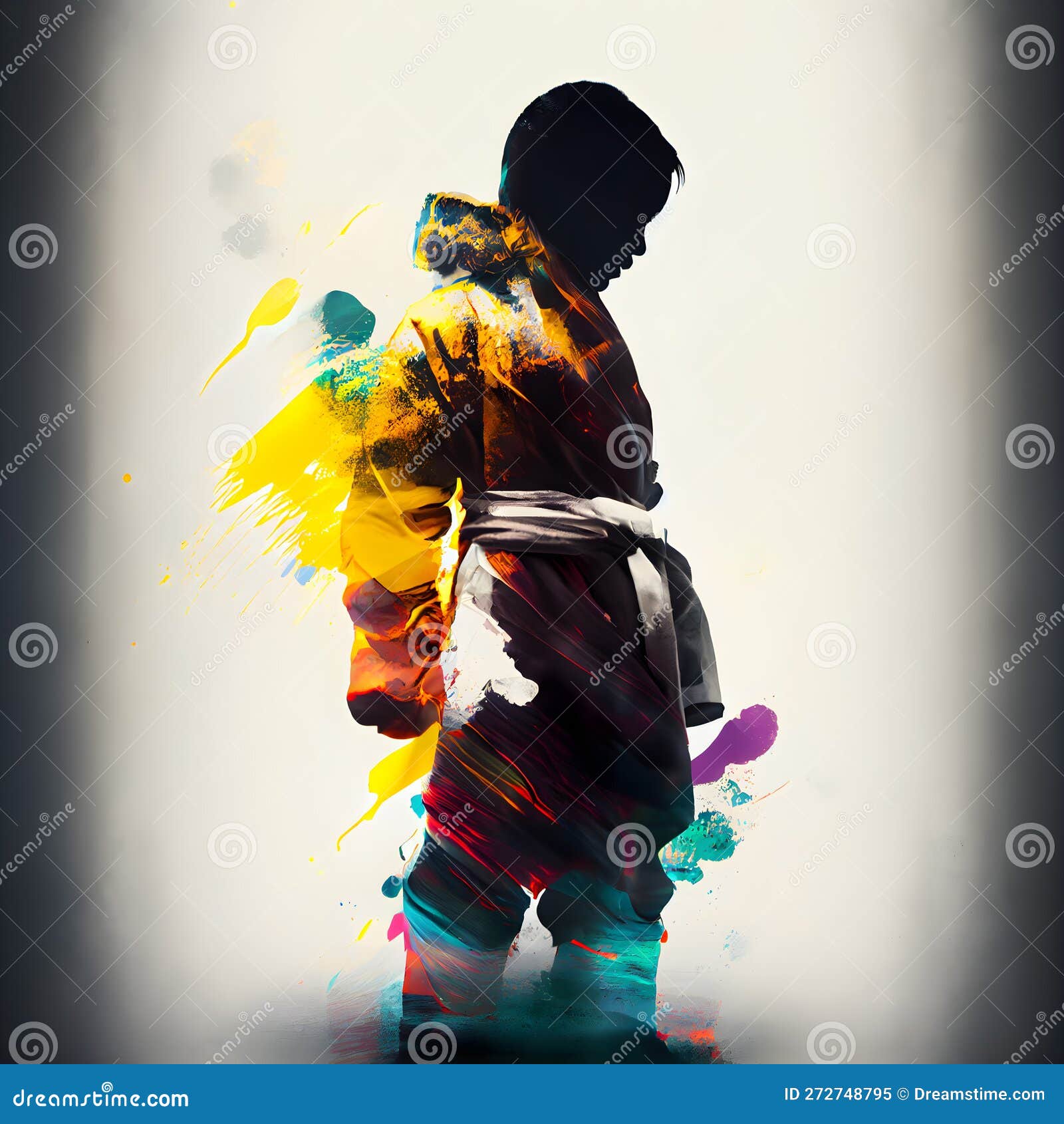 Silhouette of a Karateka on a Colorful Abstract Background Stock ...