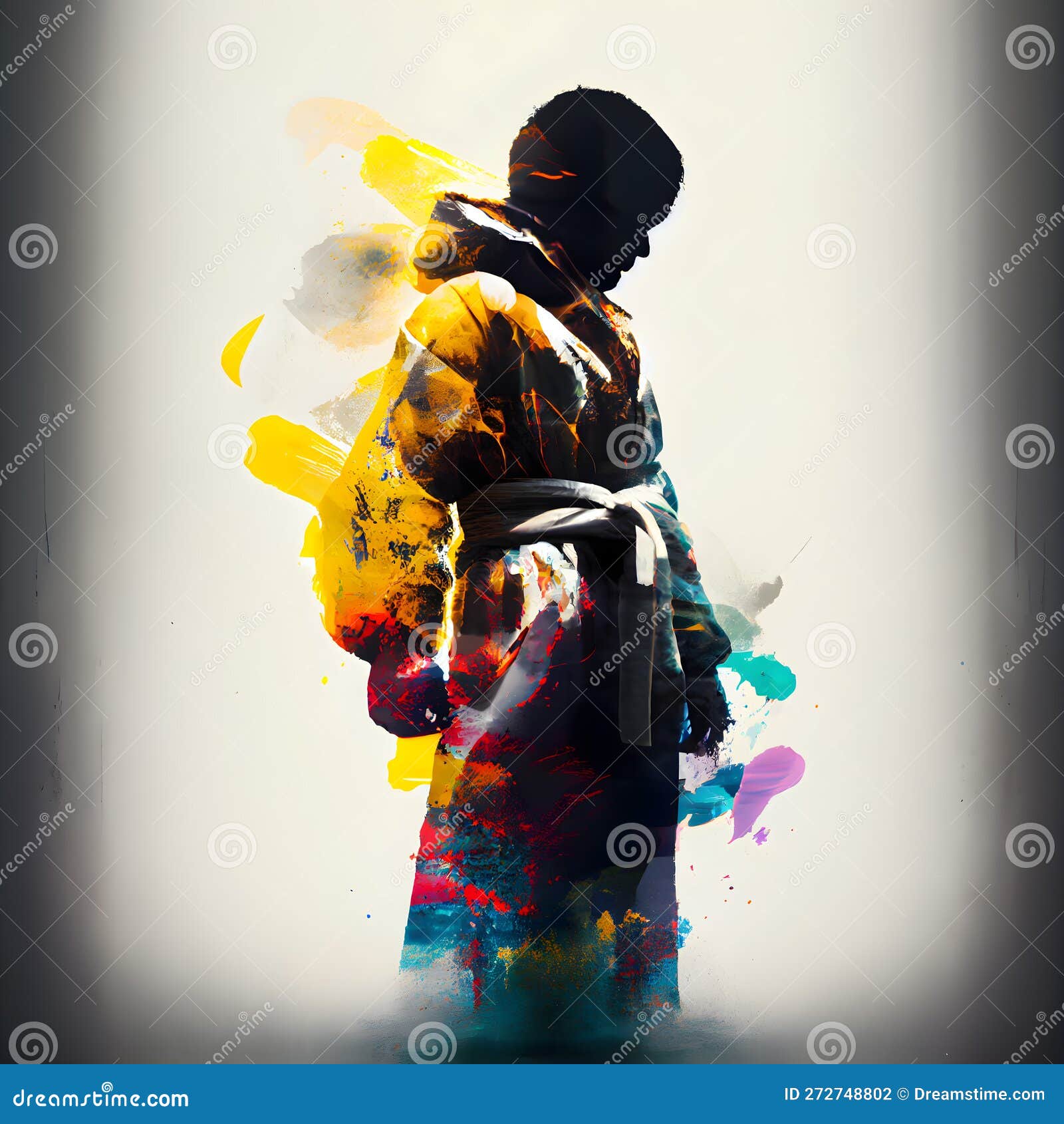 Silhouette of a Karateka on a Colorful Abstract Background Stock ...
