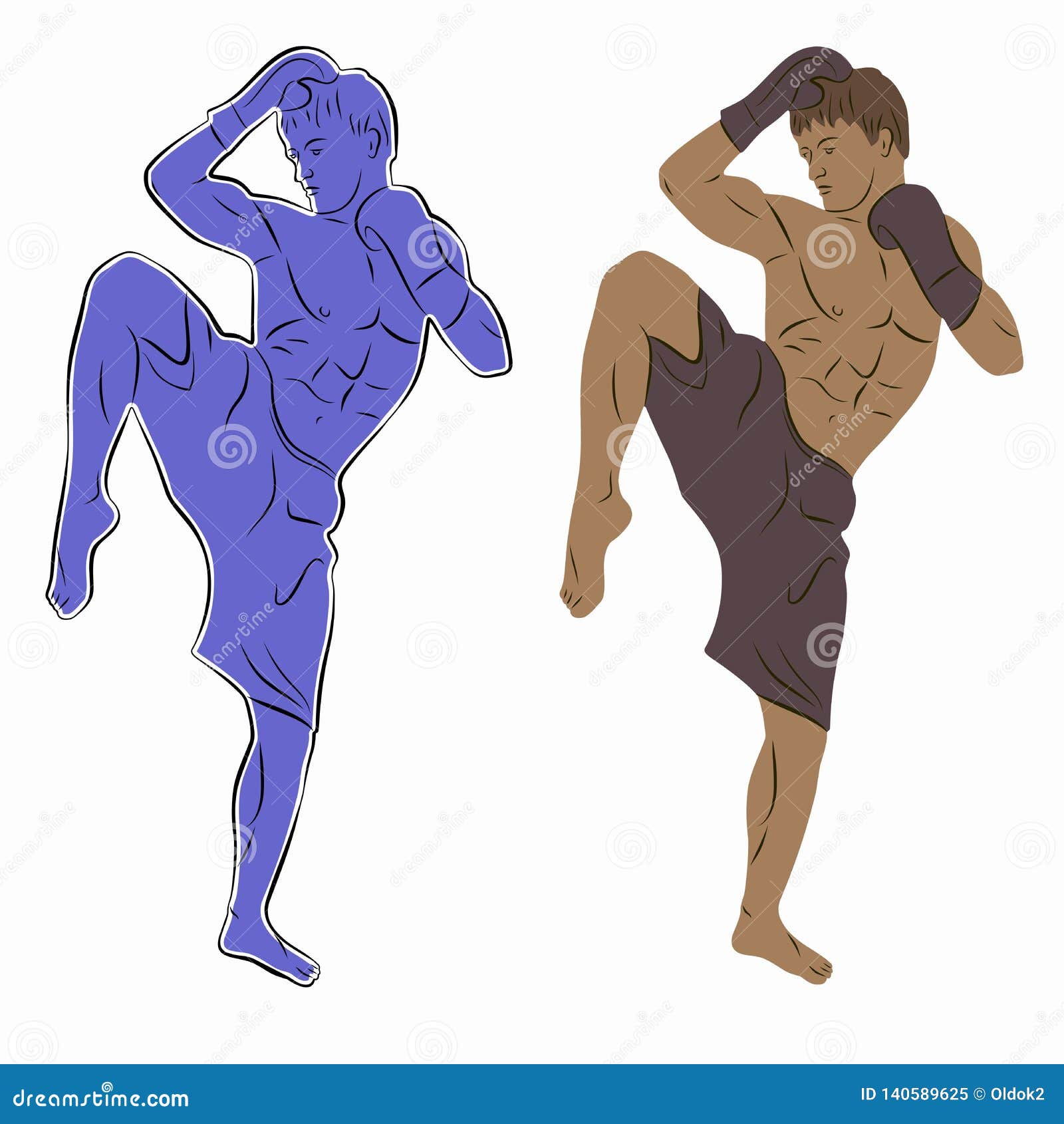 Silhouette Of A Kickboxer Athlete Kicking Action Pose. Cartoon Vector ...
