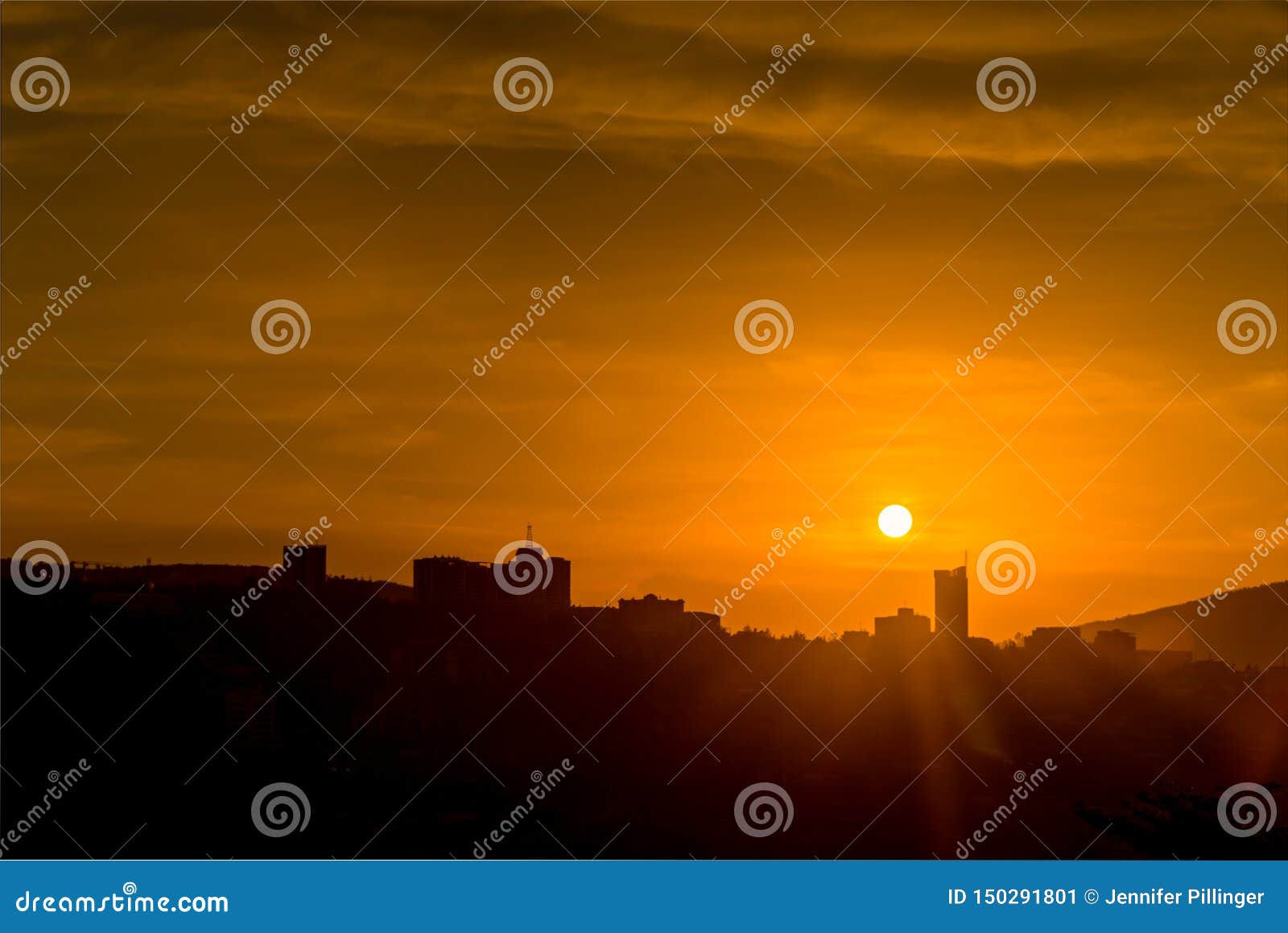 The Silhouette of Kigali City Centre Skyline at Sunset. Rwanda Stock ...