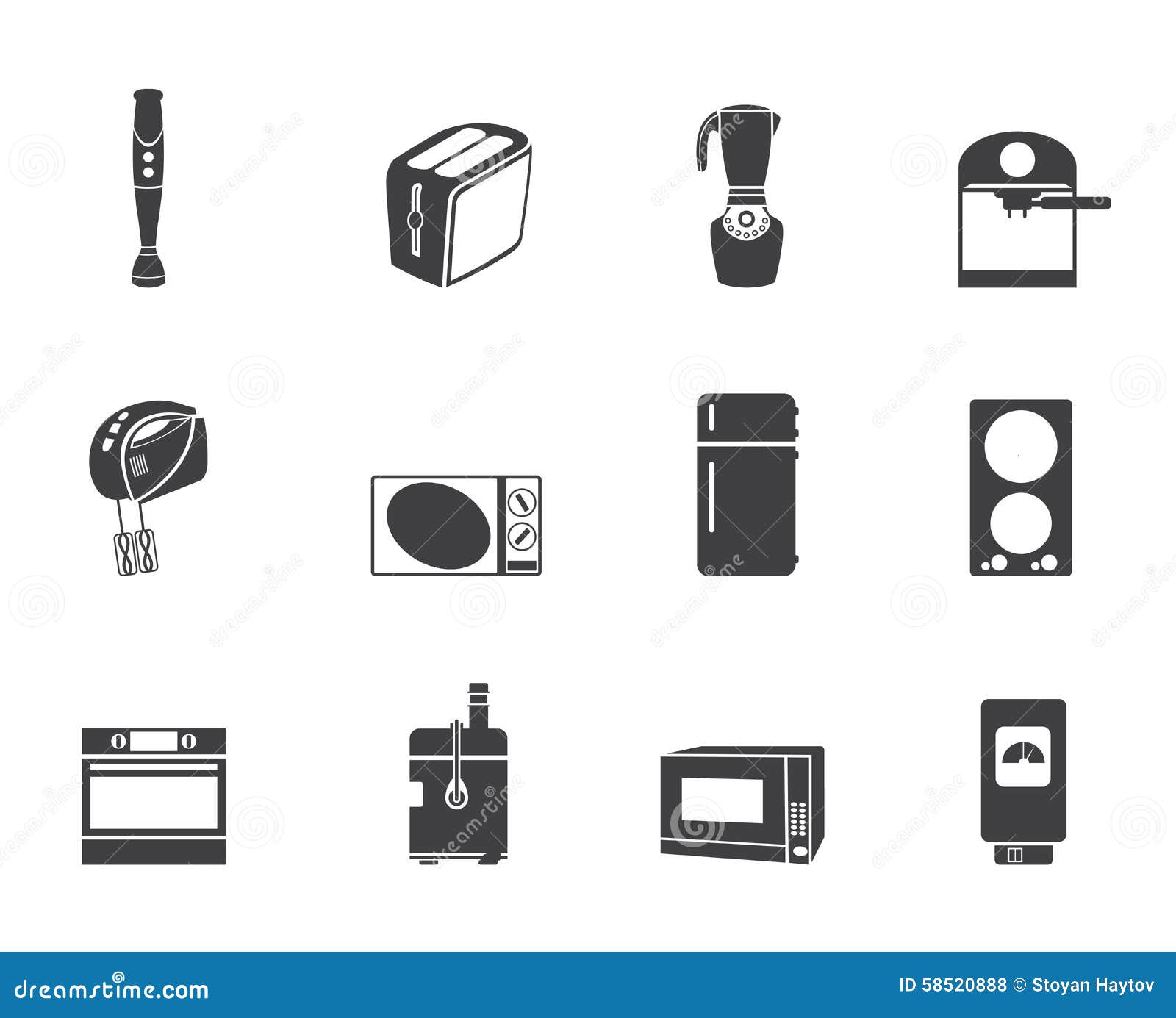 Silhouette Kitchen and Home Equipment Icons Stock Vector - Illustration ...