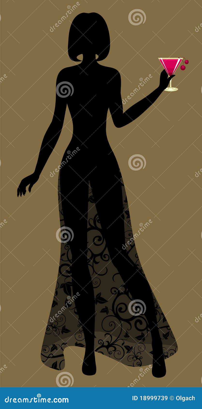 Silhouette of Lady with a Cocktail in Hand Stock Vector - Illustration ...