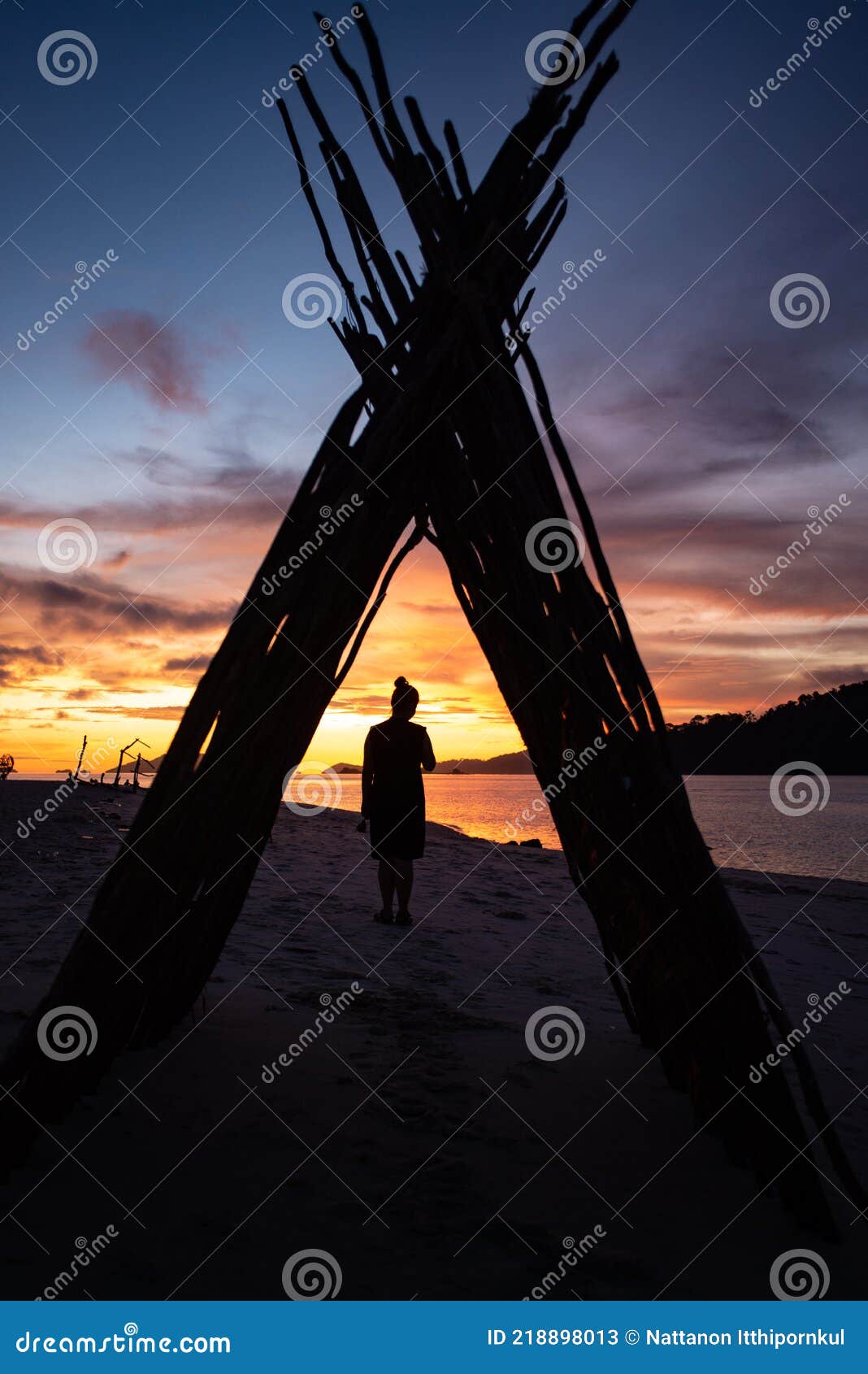 Silhouette of Lady within Gable Frame Stock Image - Image of nature ...