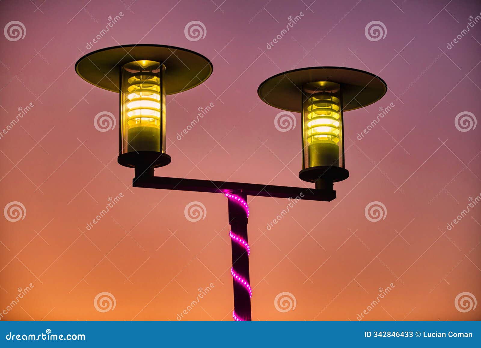 Silhouette Lamp Post at Dusk, Night Sky, Modern Look, Led Wrap Violet ...