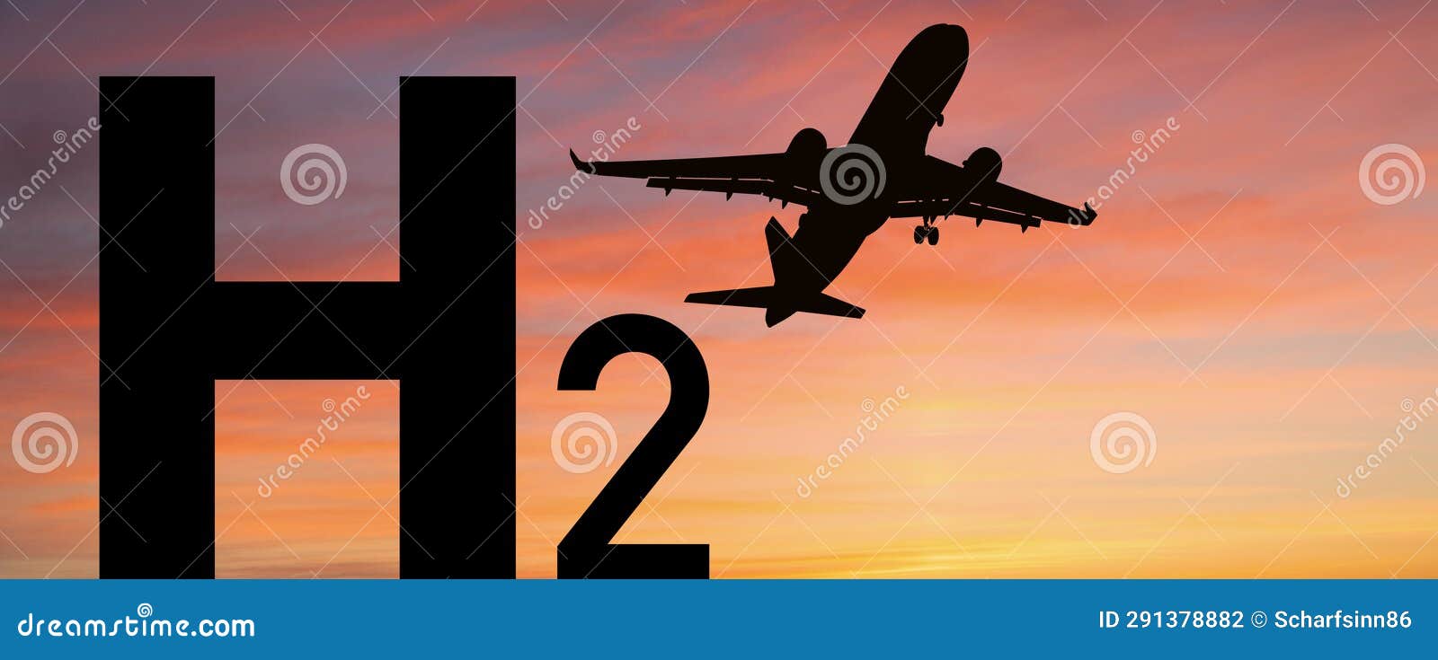 Silhouette of Landing Plane with H2 Hydrogen Symbol Stock Photo - Image ...