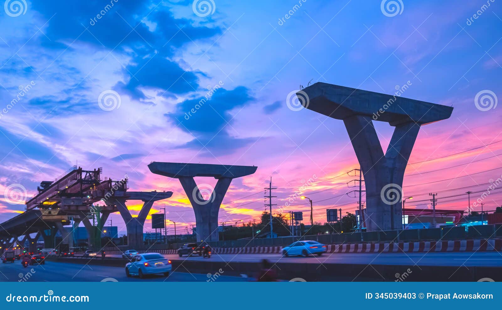 Silhouette of Concrete Columns Structure of Elevated Expressway on ...