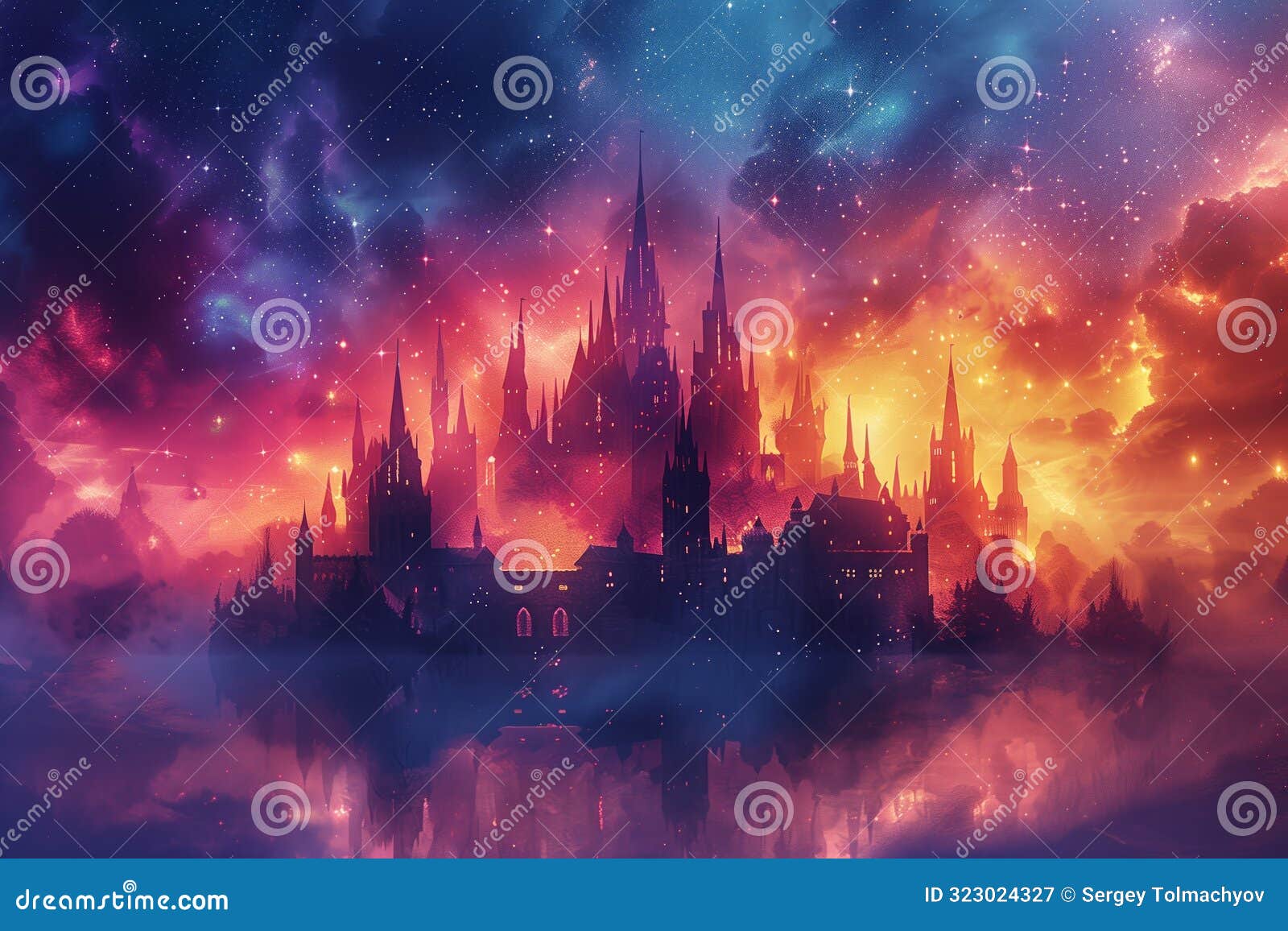 Silhouette of a Large Gothic Castle Against a Starry Sky Stock Image ...