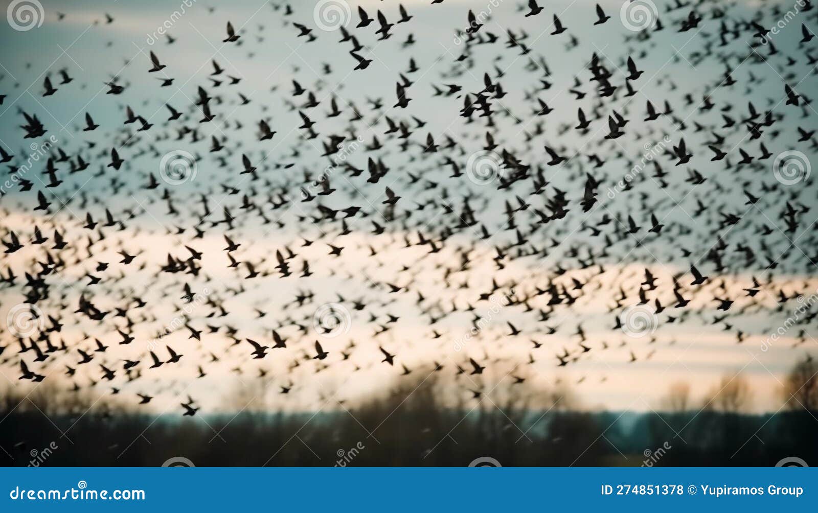 Silhouette of Large Group of Starlings Flying Generative AI Stock ...