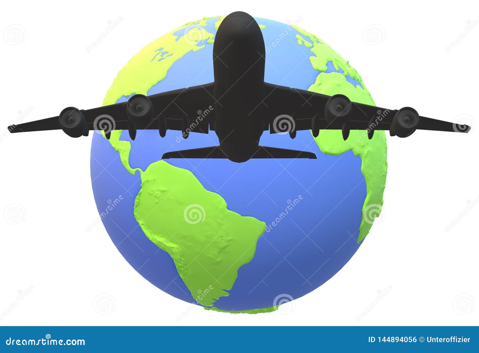A Silhouette of a Large Passenger Jet Airplane Flying Over a Globe of ...
