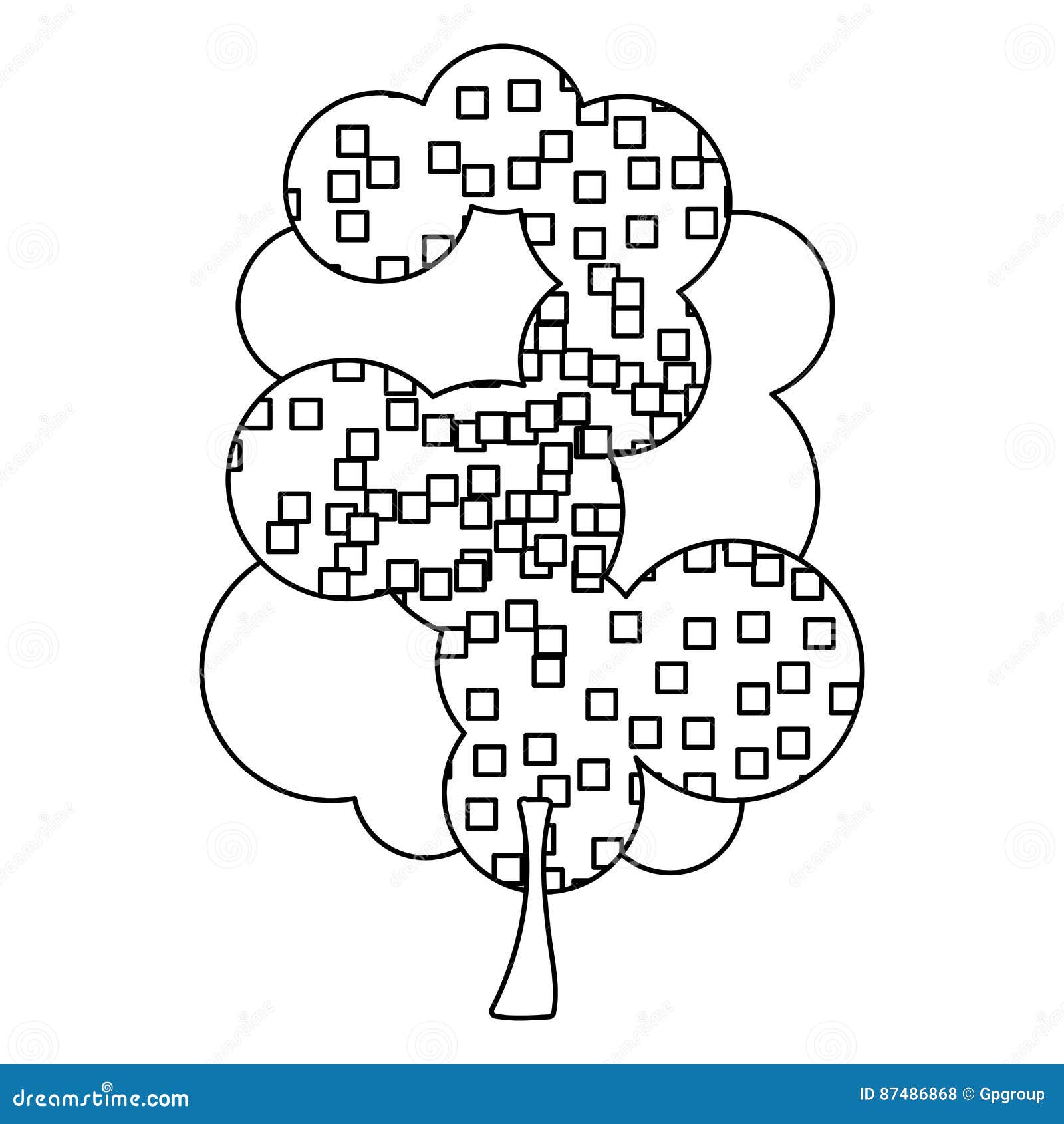 Silhouette Leafy Tree with Pixels Square Stock Illustration ...