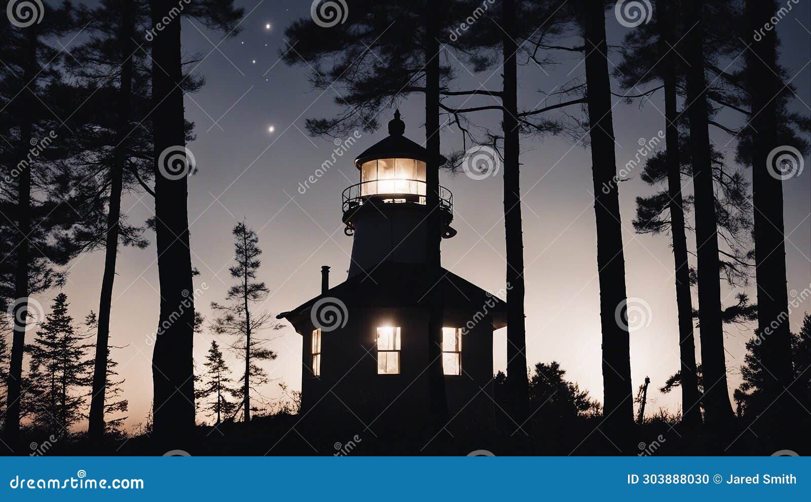 Silhouette a Lighthouse in a Dark Forest, Stock Illustration ...