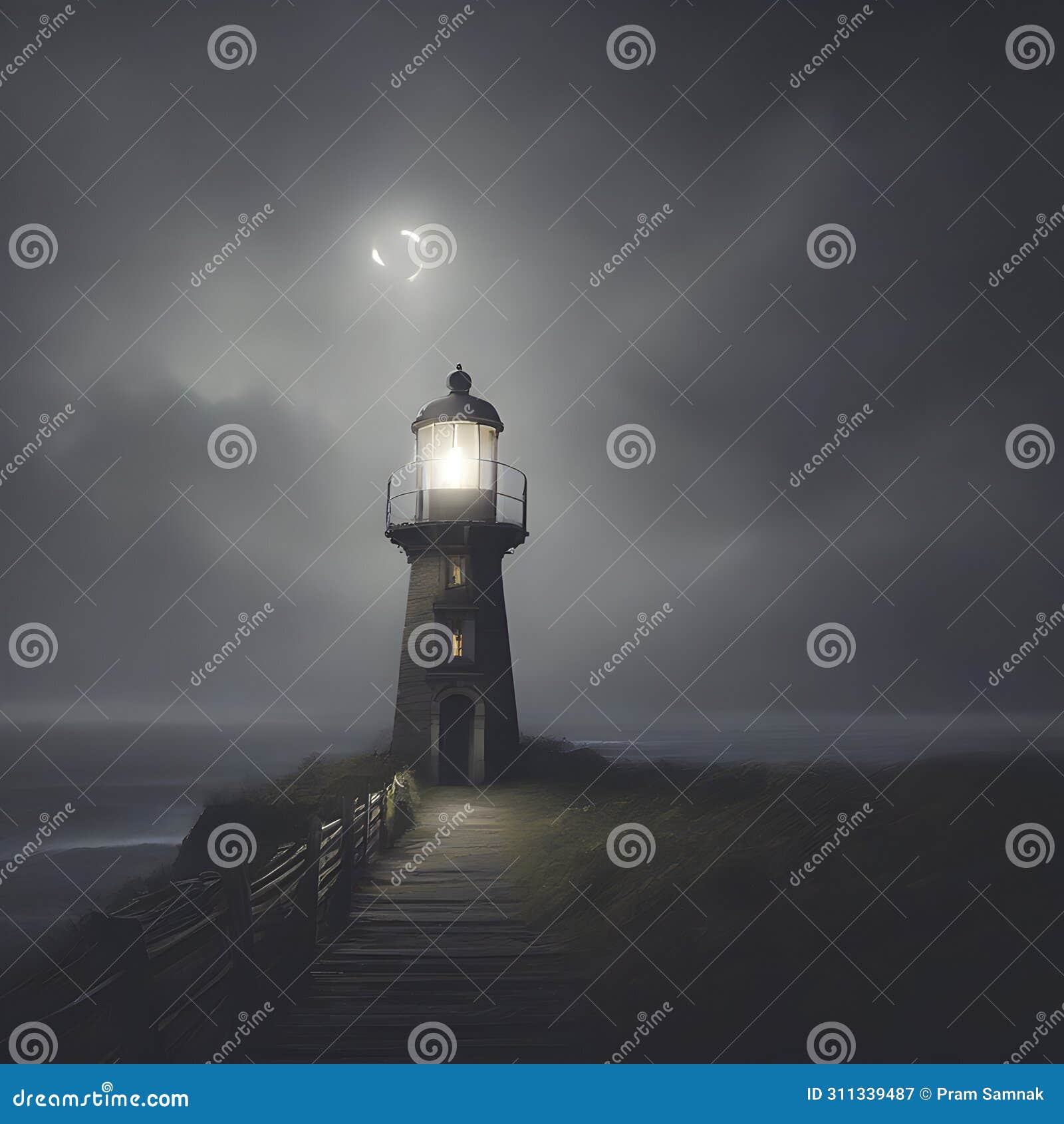 Silhouette of a Lighthouse in the Dark. AI-Generated. Stock ...