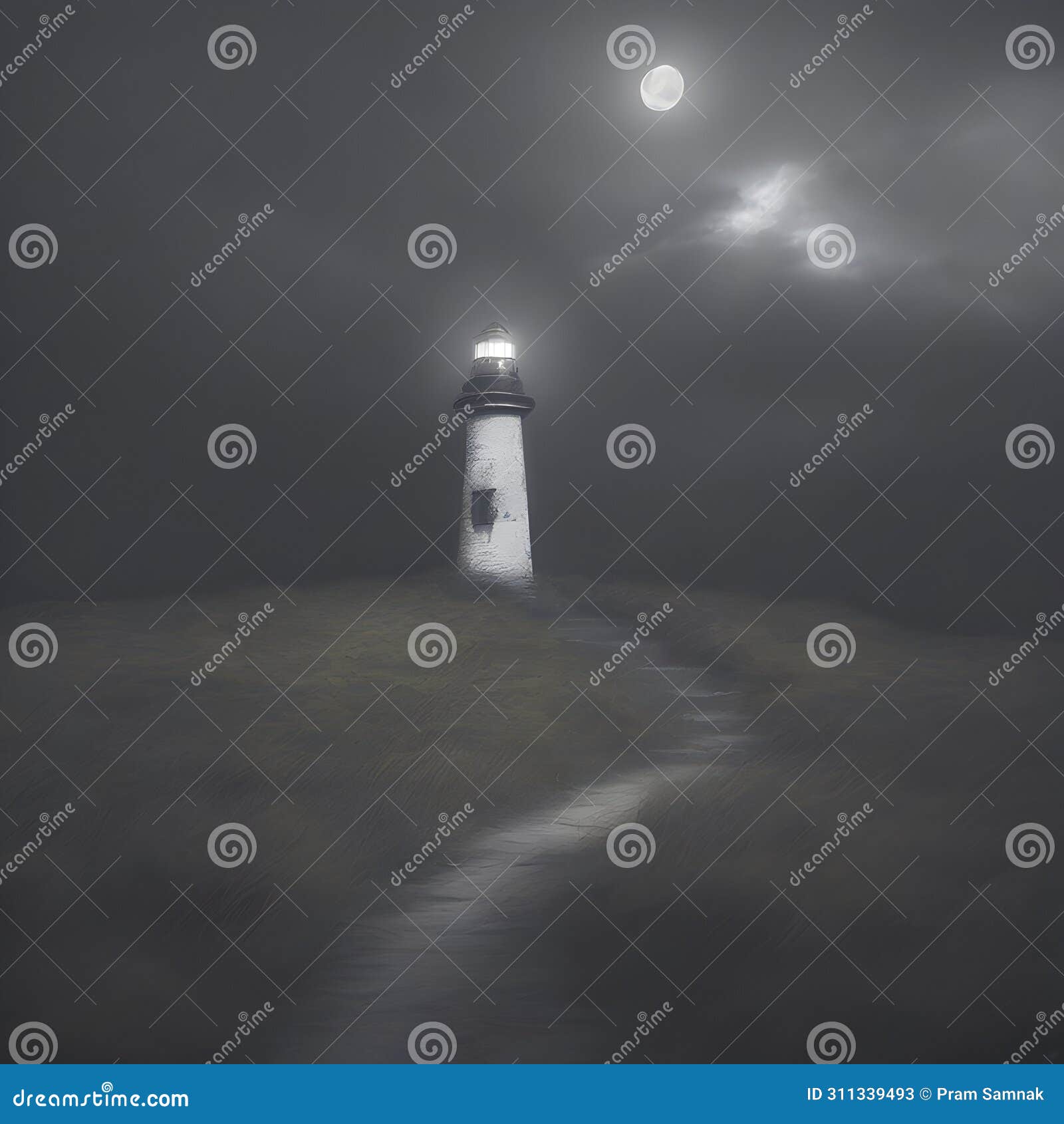 Silhouette Of A Lighthouse In The Dark. AI-Generated. Royalty-Free ...