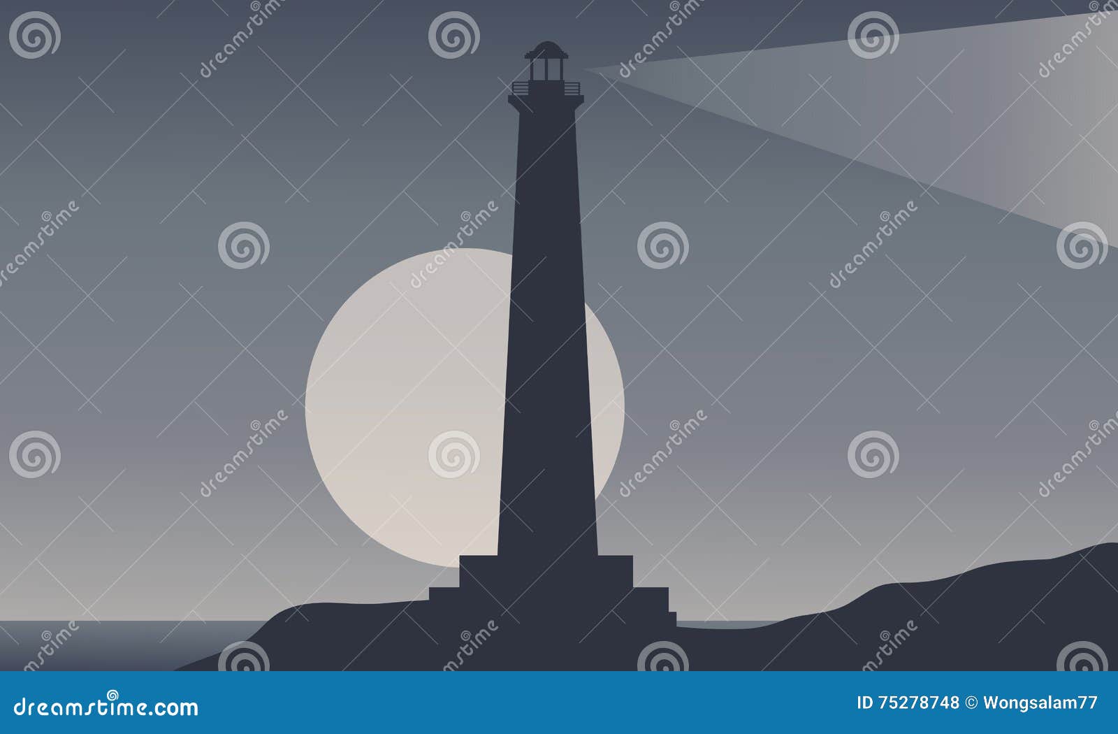 Silhouette of Lighthouse and Moon Stock Vector - Illustration of ...
