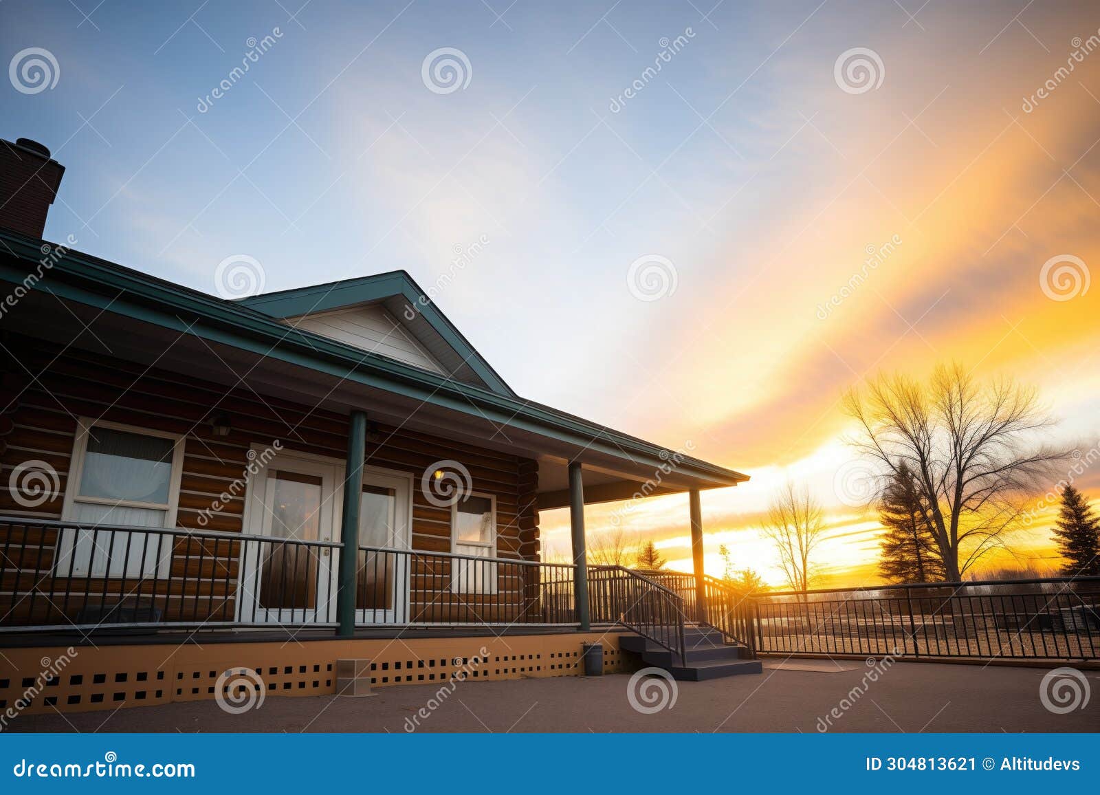 Silhouette of a Log Cabin Against a Sunset Backdrop Stock Image - Image ...