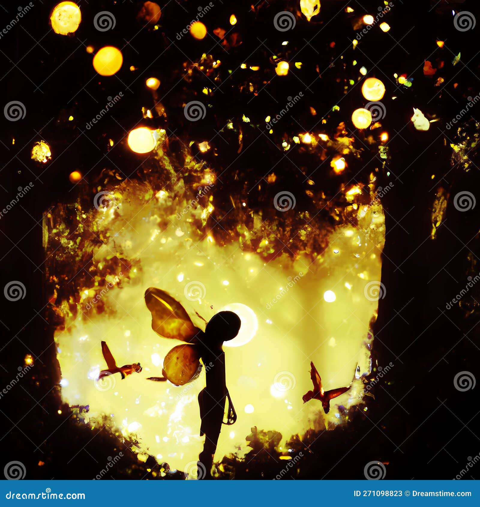 Elf Silhouette Enchanted Forest Stock Illustration - Illustration of ...