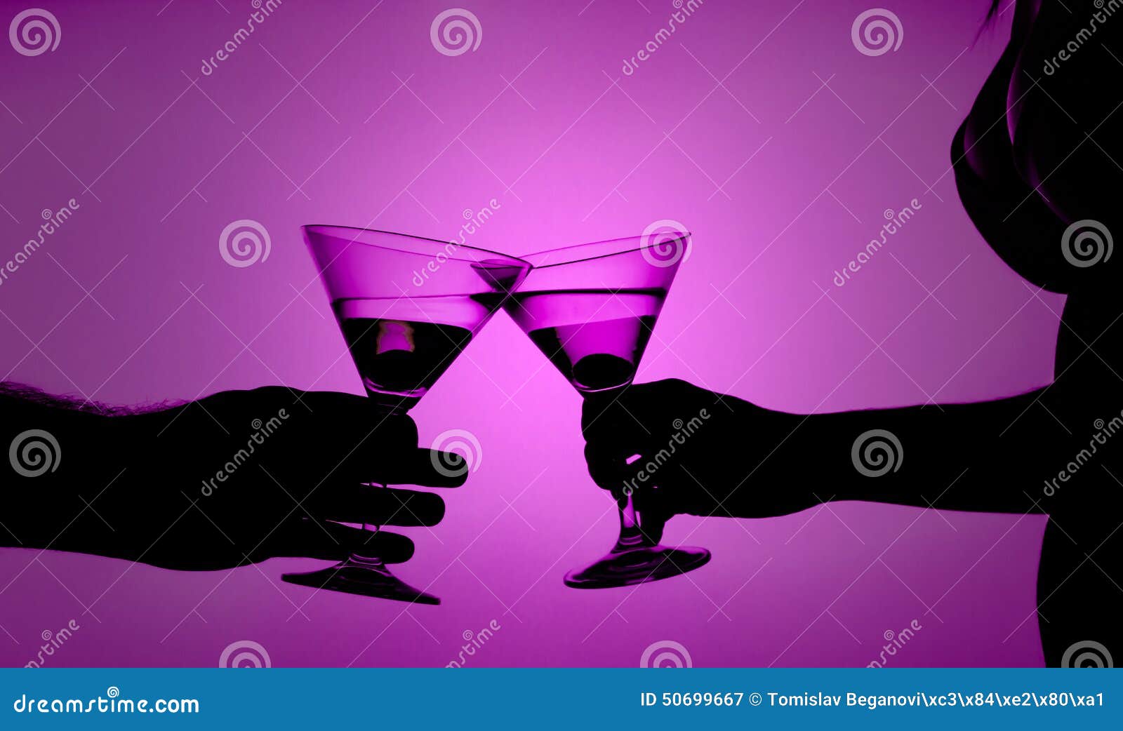 Silhouette of a Love Couple Proposing a Toast. Stock Image - Image of ...