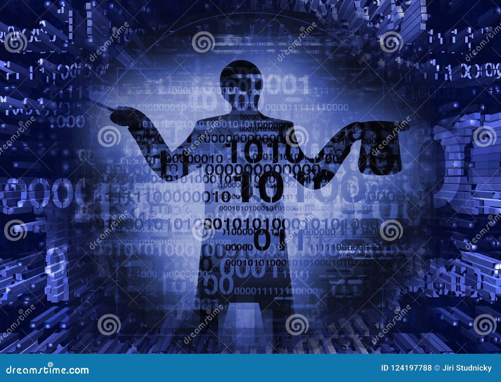 Computer Magician on Binary Code Background. Stock Illustration ...