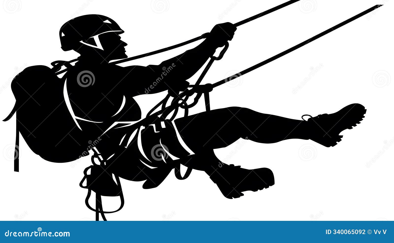 Silhouette of a Male Climber Descending a Rope. Stock Illustration ...