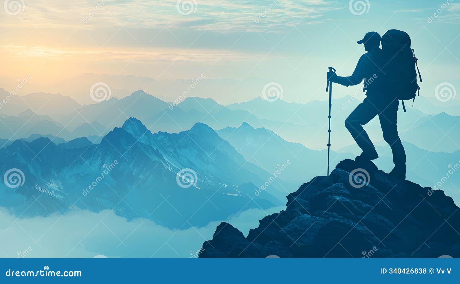 Silhouette of a Male Hiker on Mountain Summit Stock Photo - Image of ...
