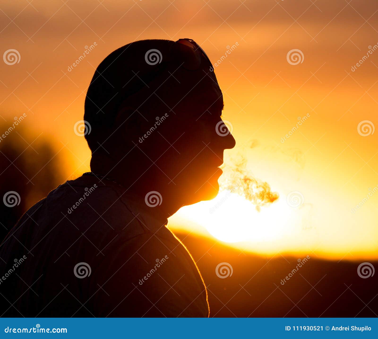 Silhouette of Male Smokers in the Sunset Stock Image - Image of smoking ...