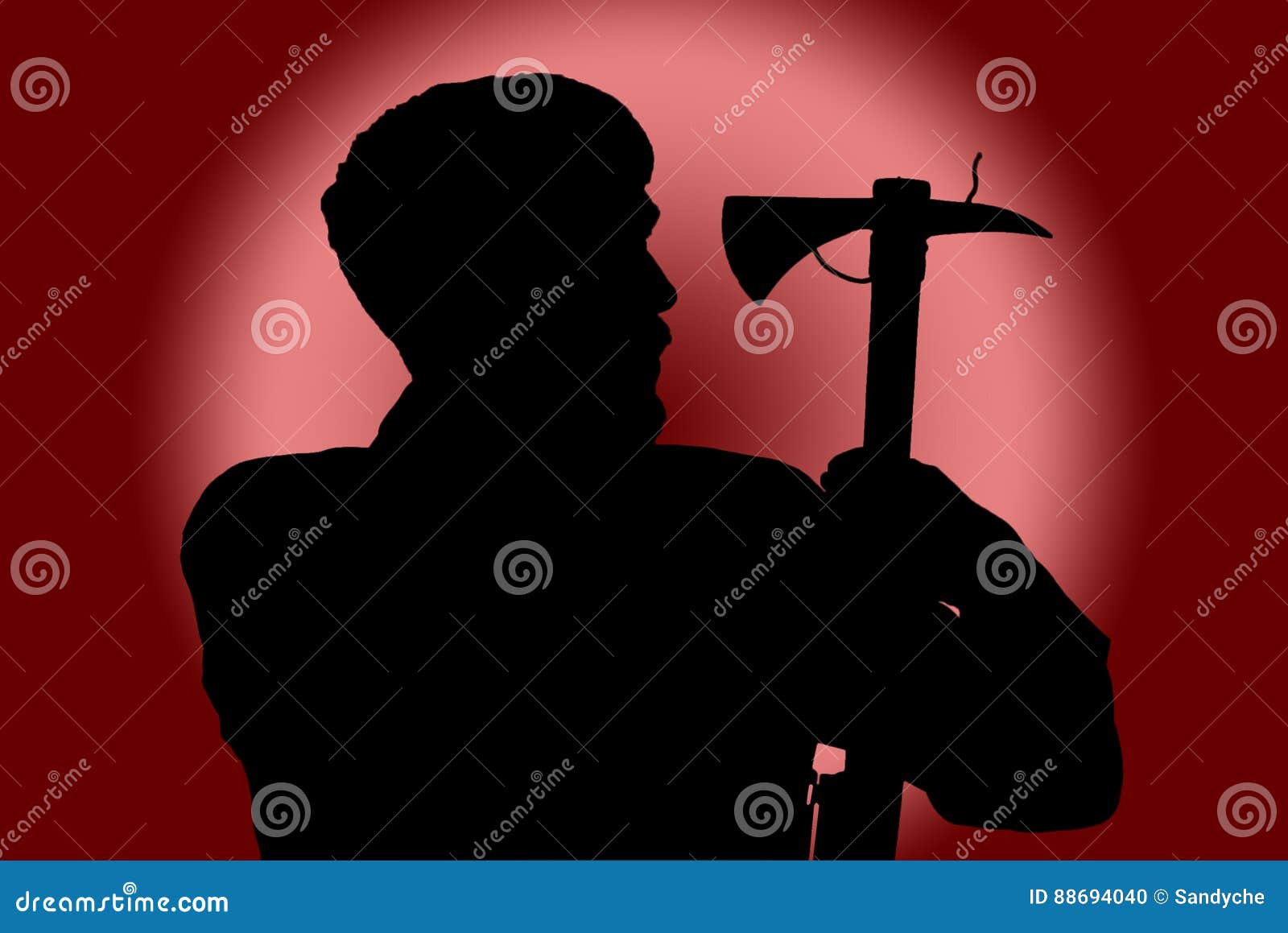 Silhouette of Man with Ax on Red Background Stock Photo - Image of ...