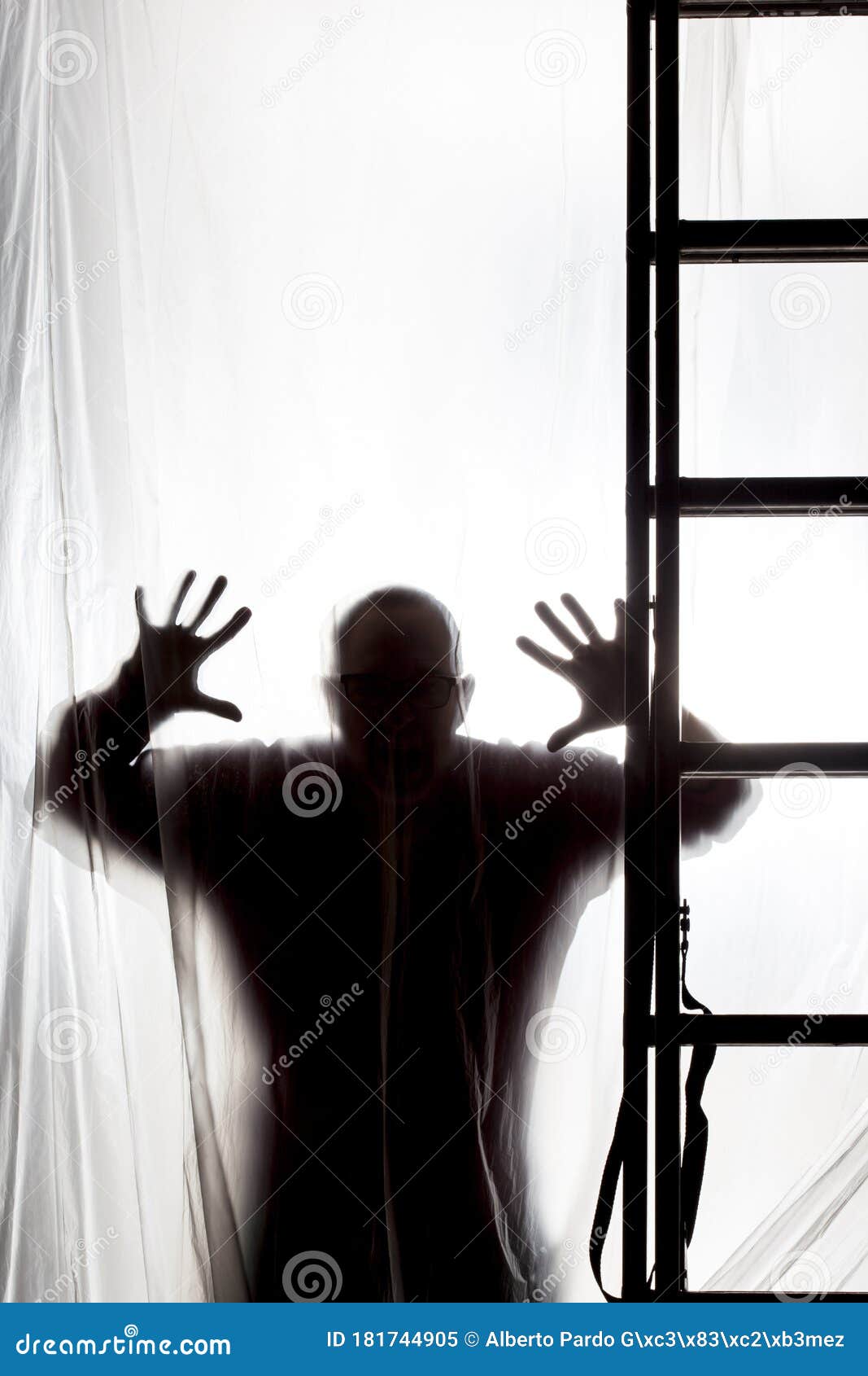 Silhouette of Man Behind a Plastic Stock Image - Image of fright ...
