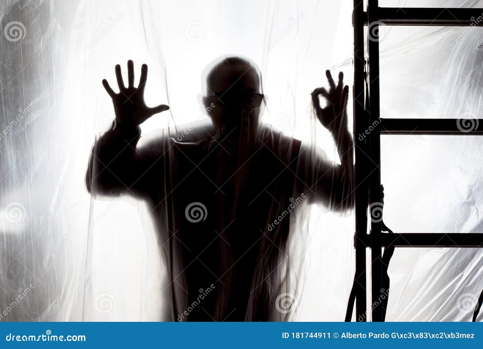 Silhouette of Man Behind a Plastic Stock Image - Image of nightmare ...