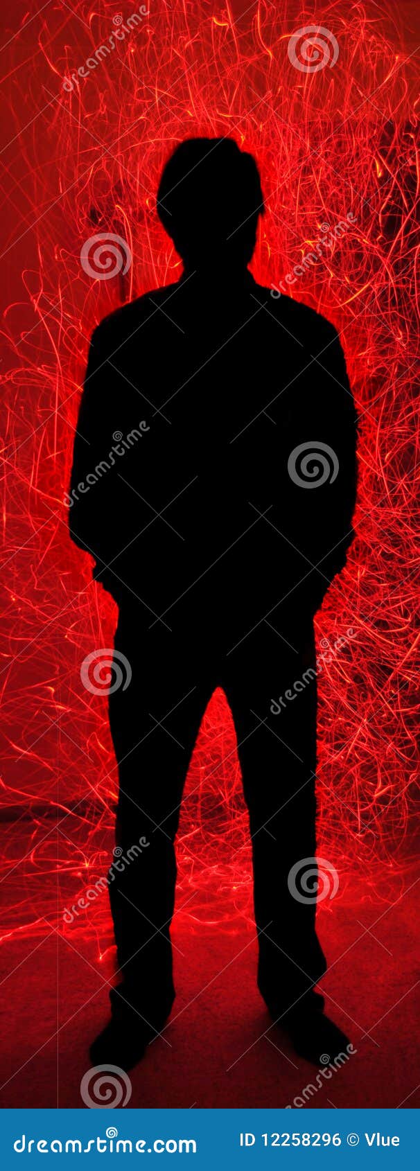 Silhouette Man Behind Red Fire Sparks Inferno Stock Photo - Image of ...