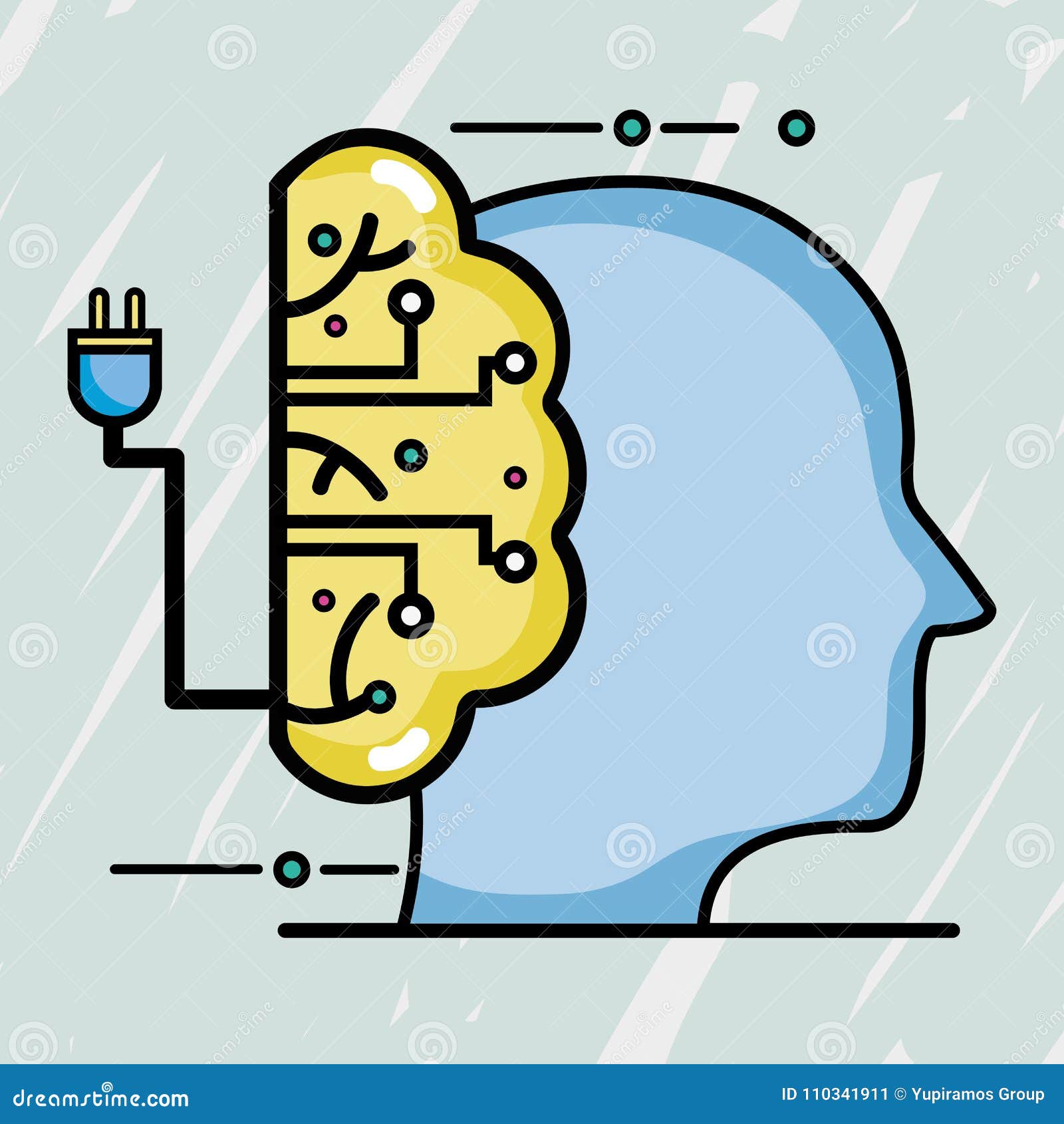 Silhouette Man With Brain Circuits Connection Cartoon Vector ...