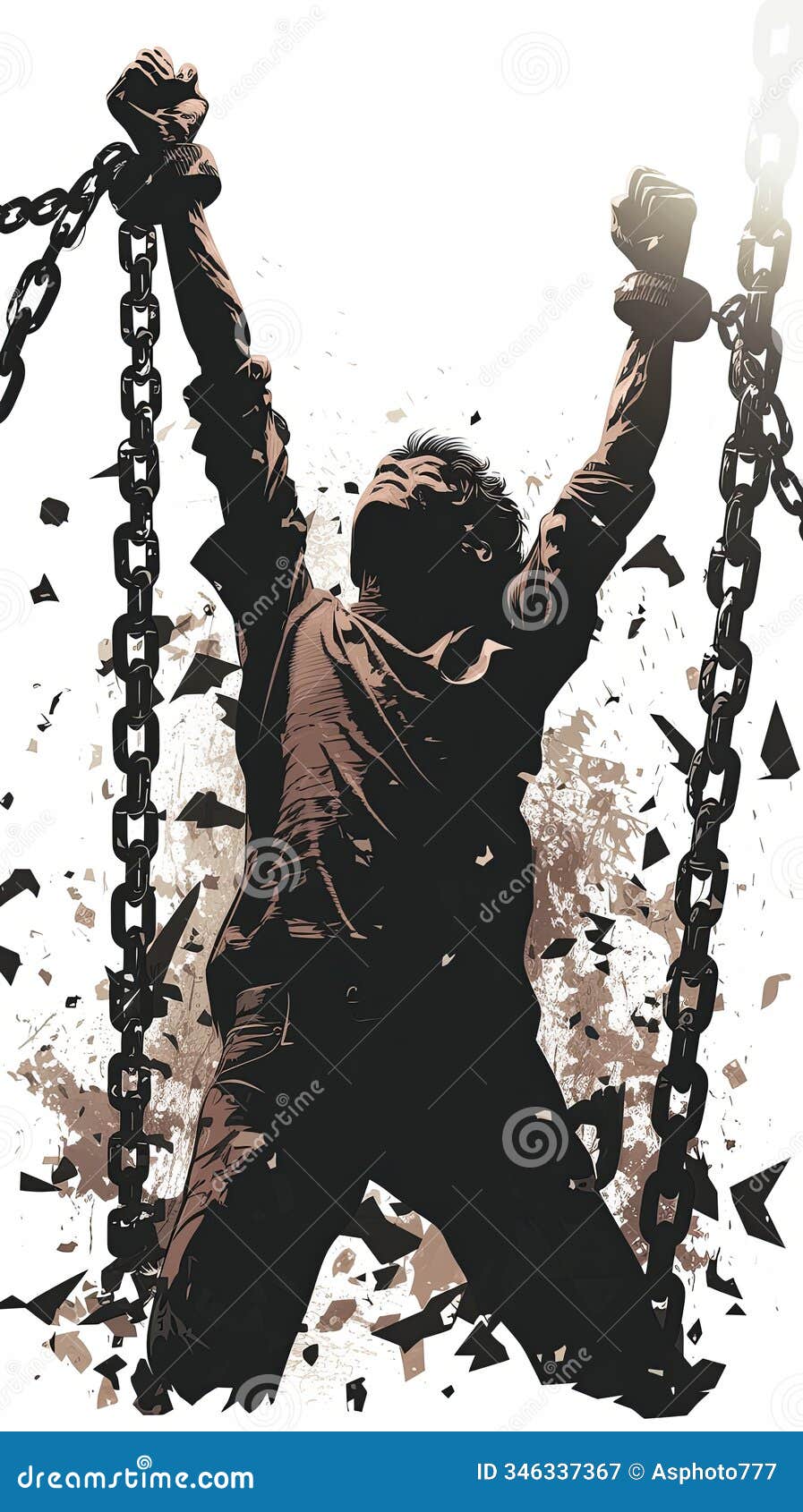 Silhouette of Man Breaking Free from Chains in Powerful Liberation ...