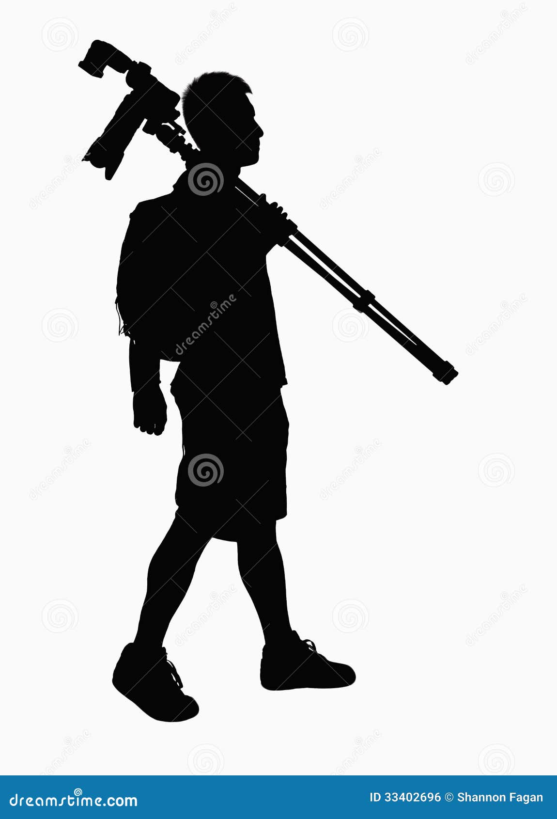 Silhouette of Man Carrying Camera and Tripod. Stock Photo - Image of ...
