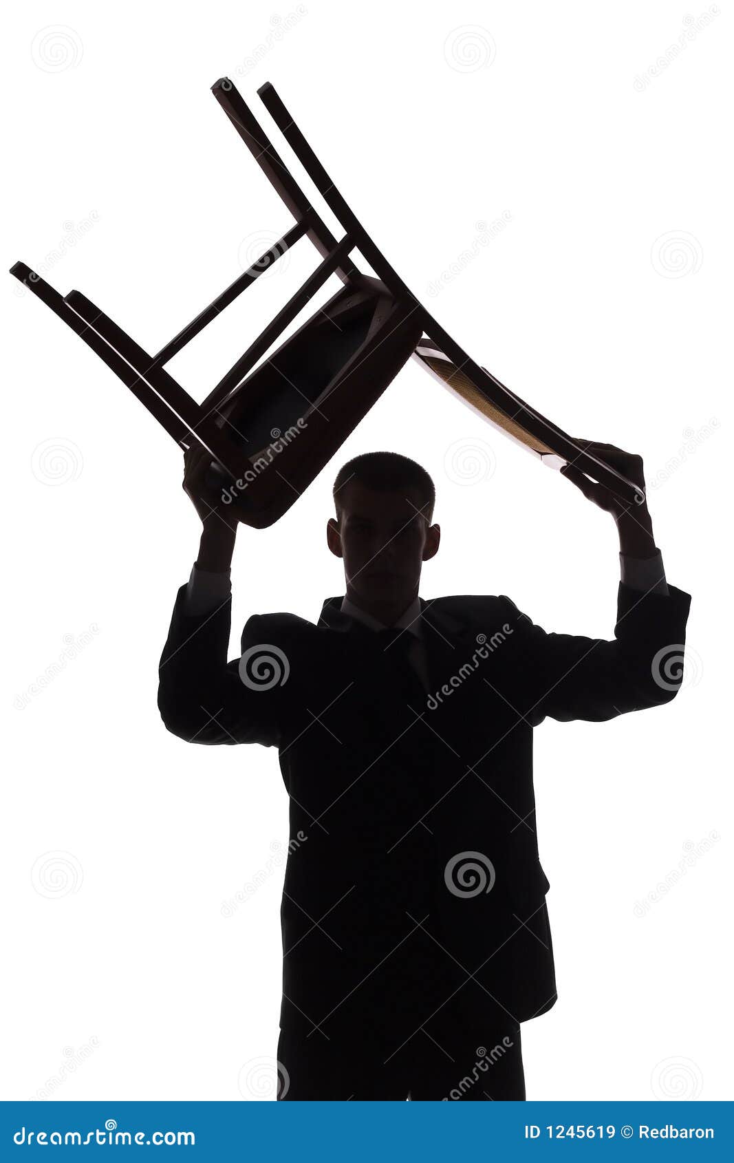 Silhouette of Man with Chair Over His Head Stock Image - Image of ...