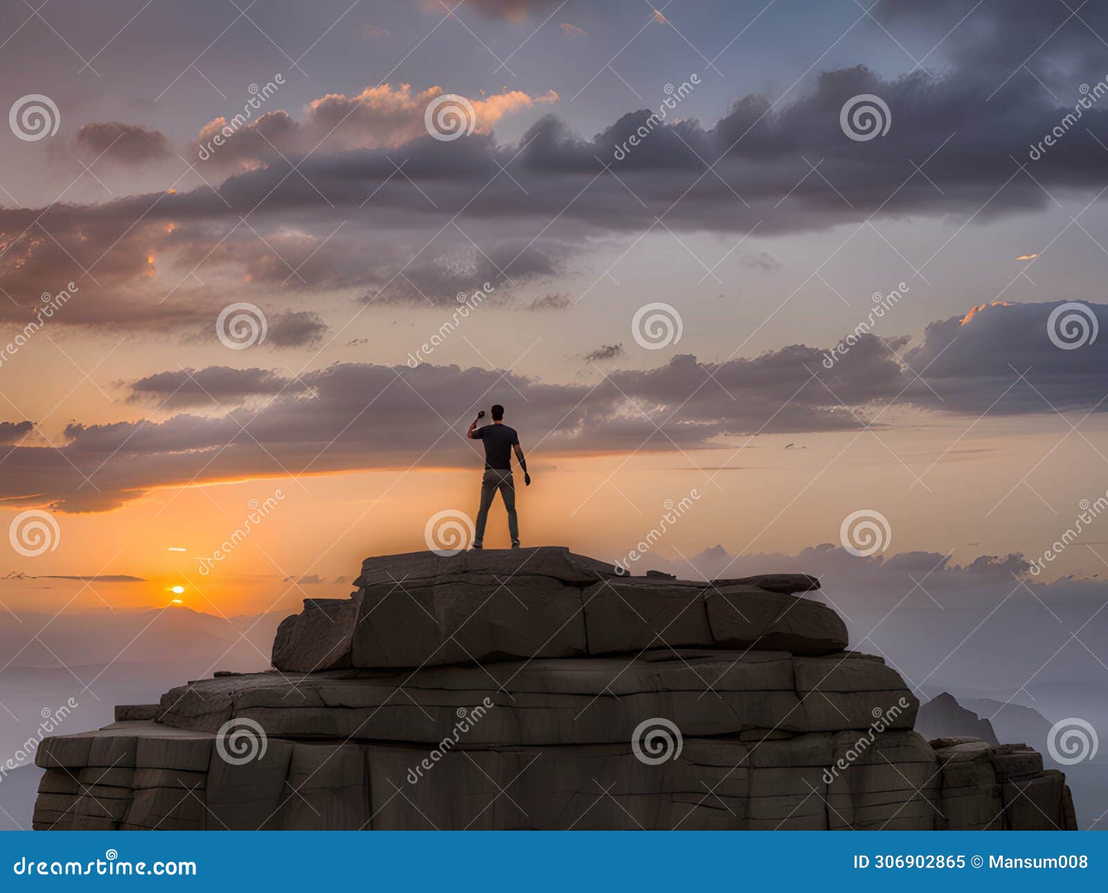 Silhouette of a Man on a Cliff Stock Illustration - Illustration of ...
