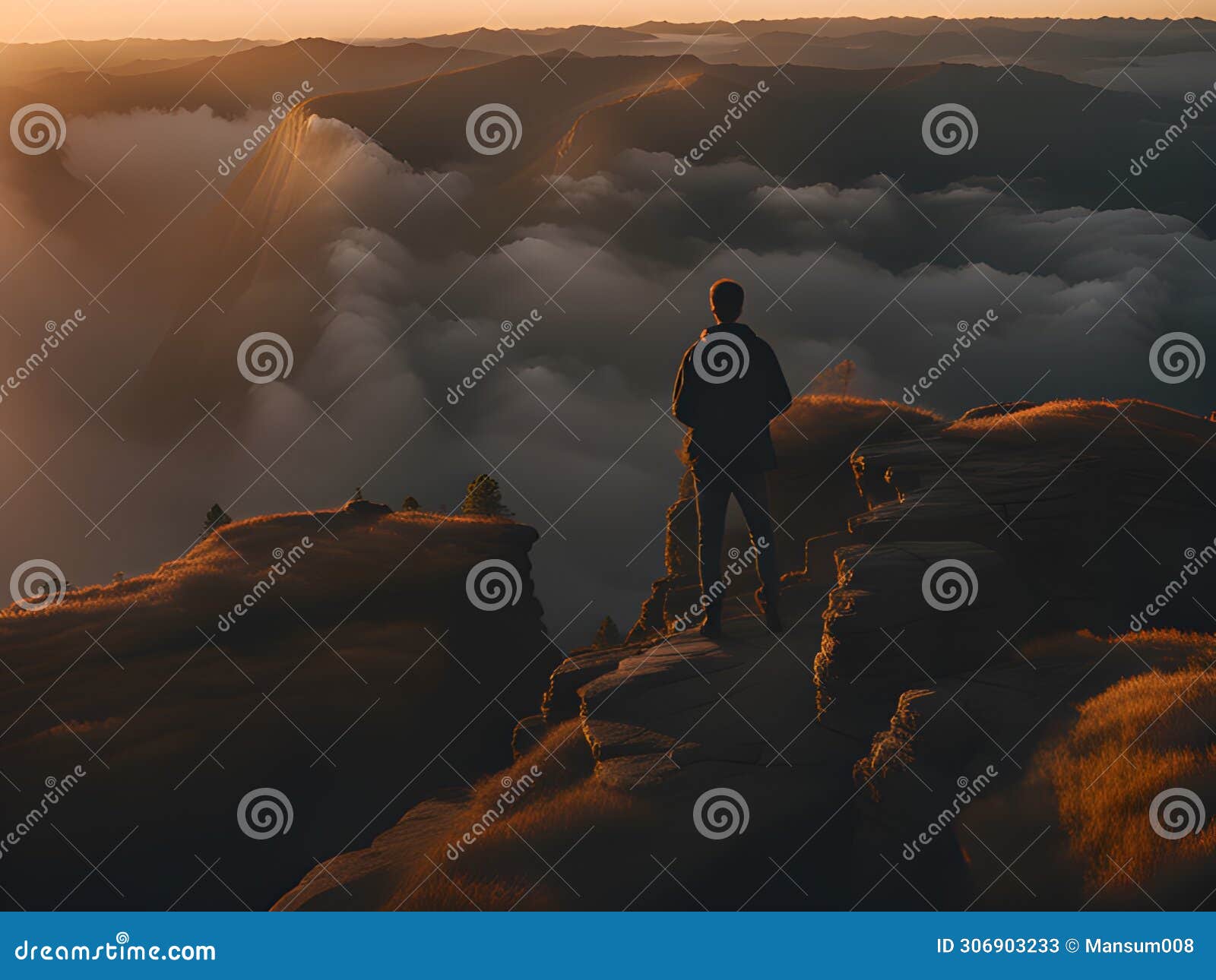 Silhouette of a Man on a Cliff Stock Illustration - Illustration of ...