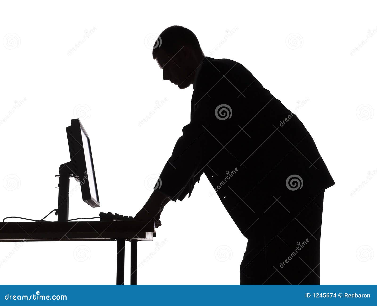 Silhouette of Man at the Computer Stock Photo - Image of businessman ...