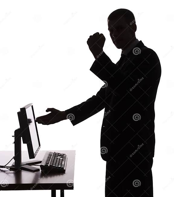Silhouette of Man at the Computer Stock Photo - Image of monitor ...