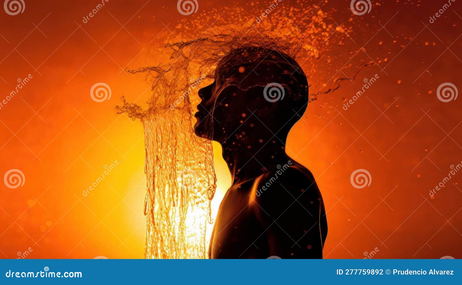 Silhouette of Man Cooling Off with Water in Heat Wave Stock ...