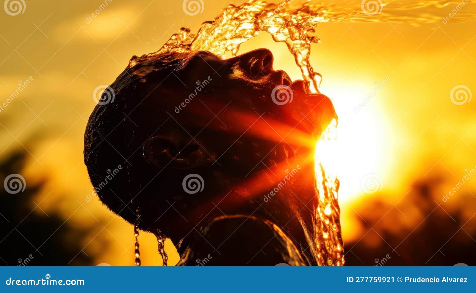Silhouette of Man Cooling Off with Water in Heat Wave Stock ...