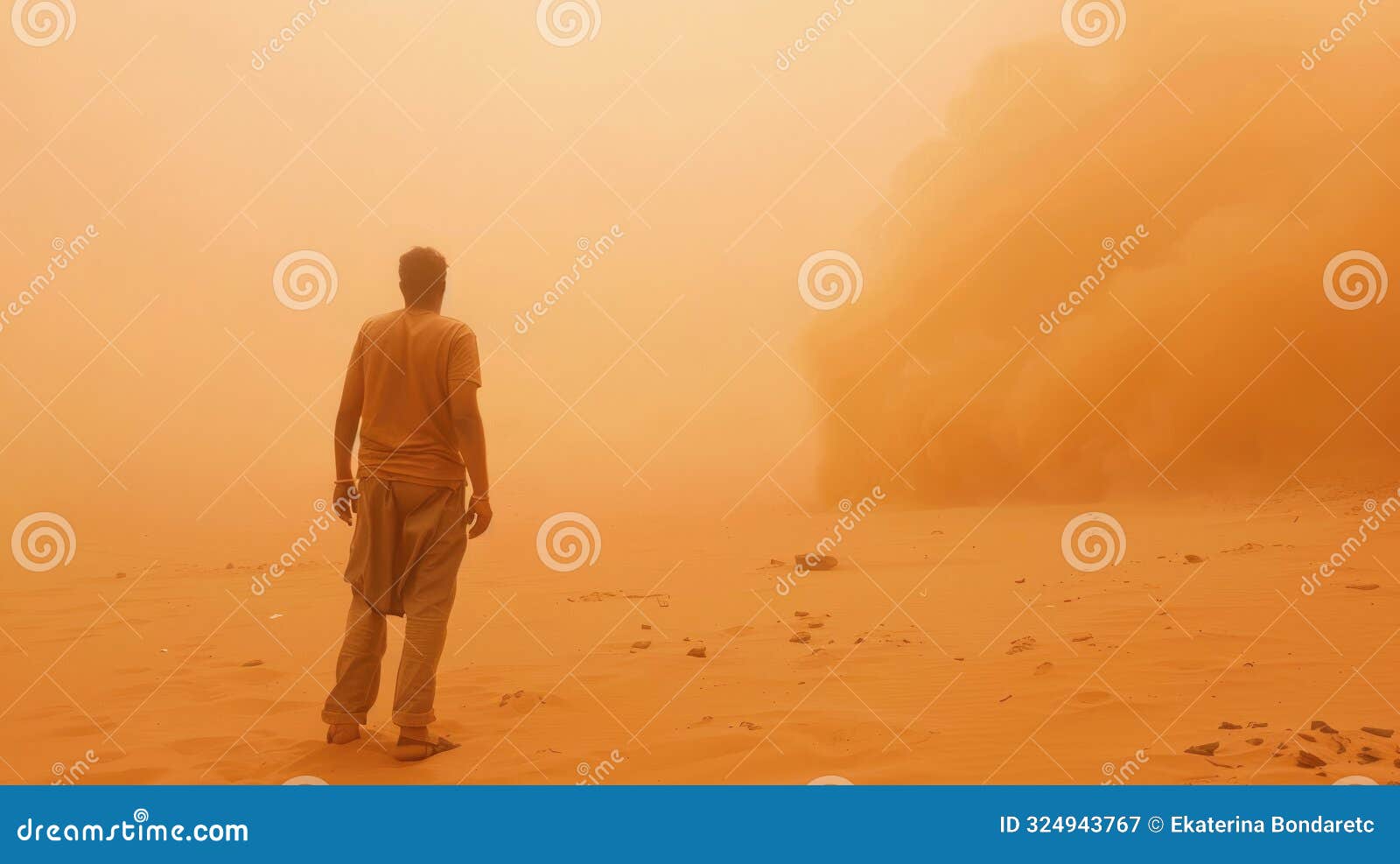 Silhouette Of A Man In The Desert During A Sandstorm. Royalty-Free ...