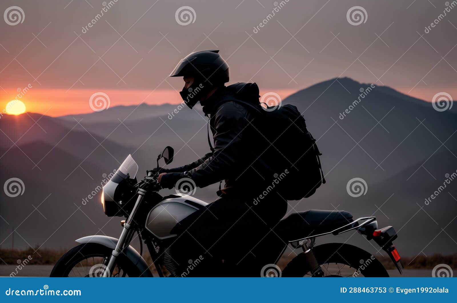 Silhouette of a Man Driving a Motorcycle with a Backpack. Generative AI ...